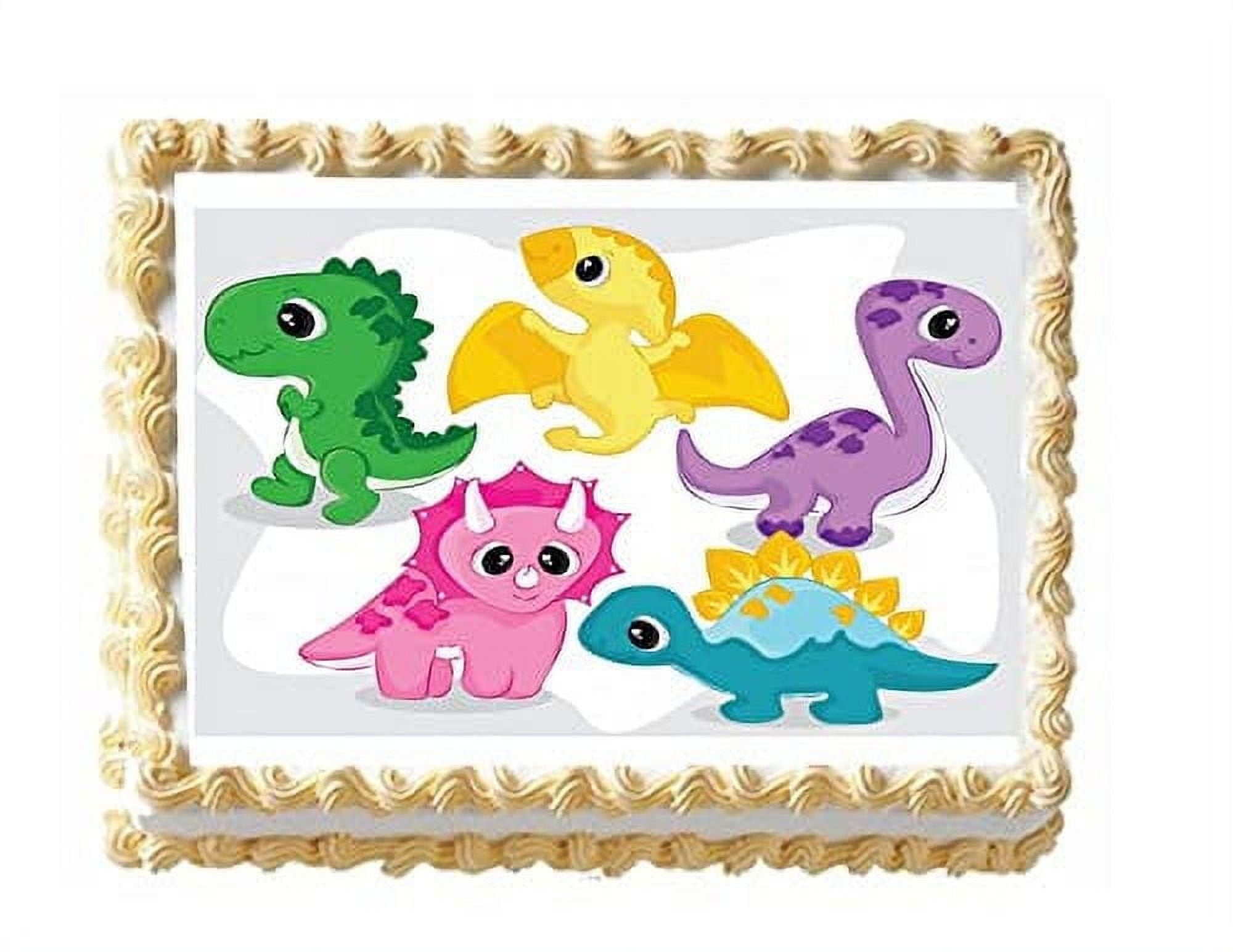 Colorful, Cartoon Baby Dinosaurs Edible Icing Image Cake Topper-1/4 ...