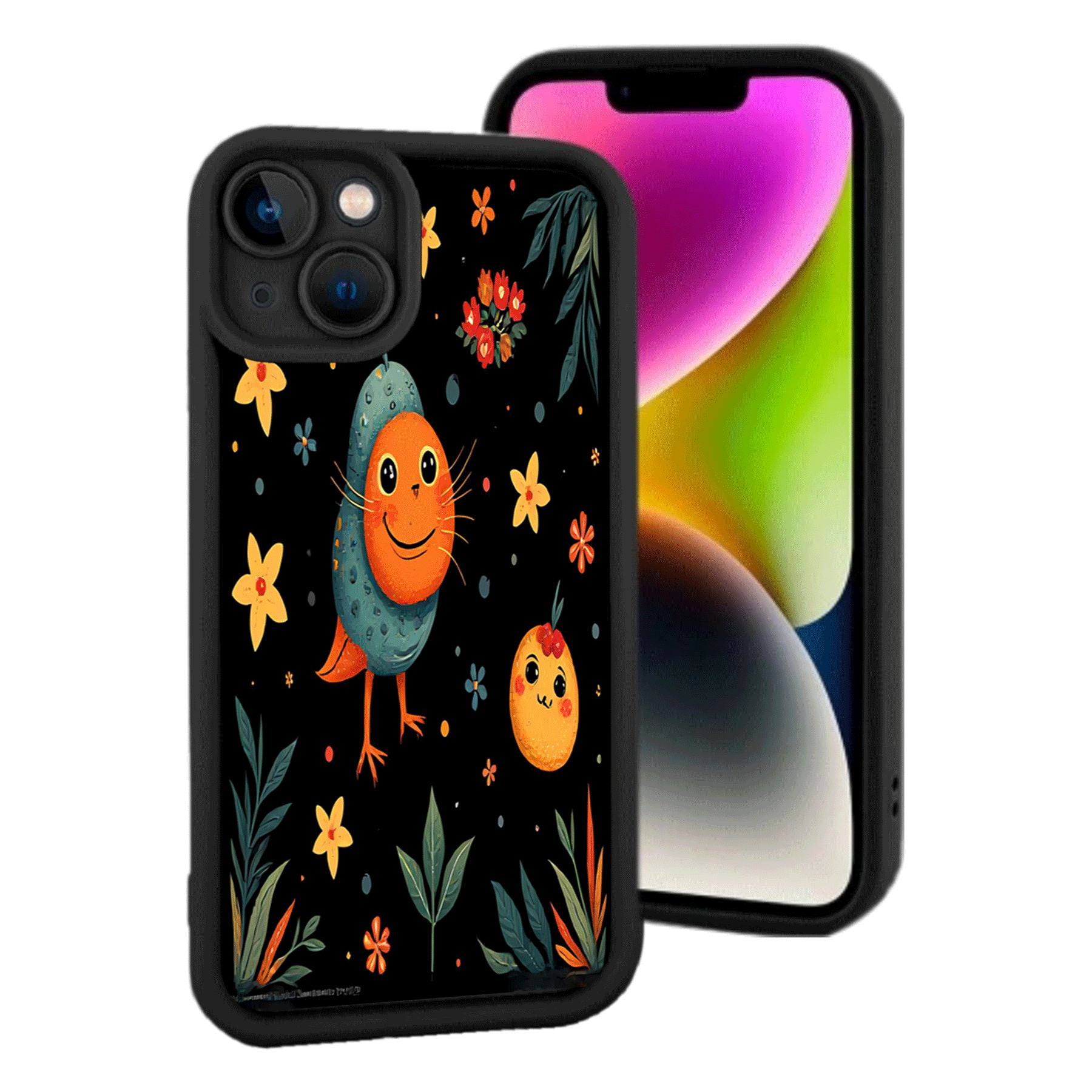 Colorful Cartoon Birds & Flowers iPhone 15 Case - Yellowing Resistant ...