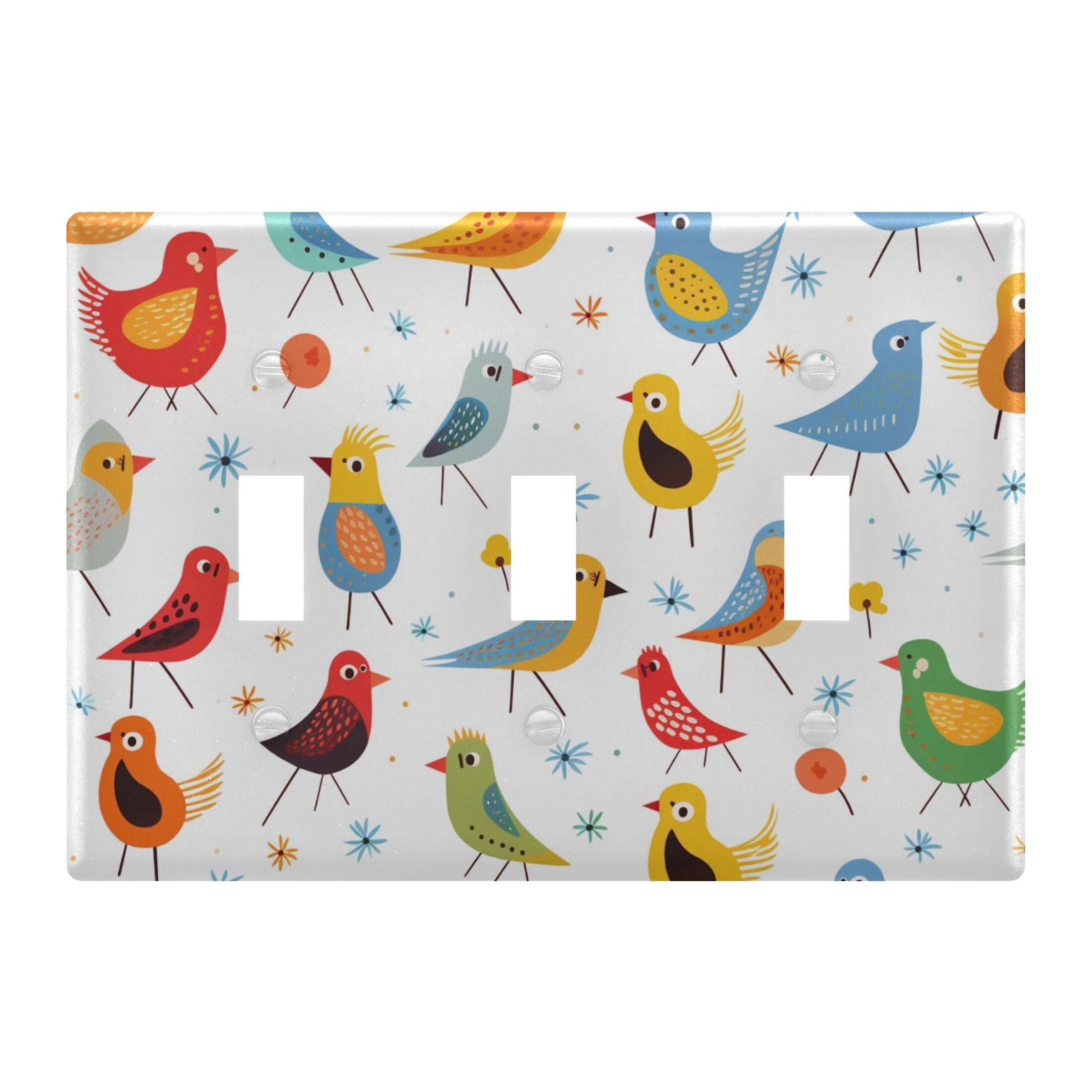 Colorful Cartoon Birds Light Switch Plate Covers 3 Gang Wall Plate ...
