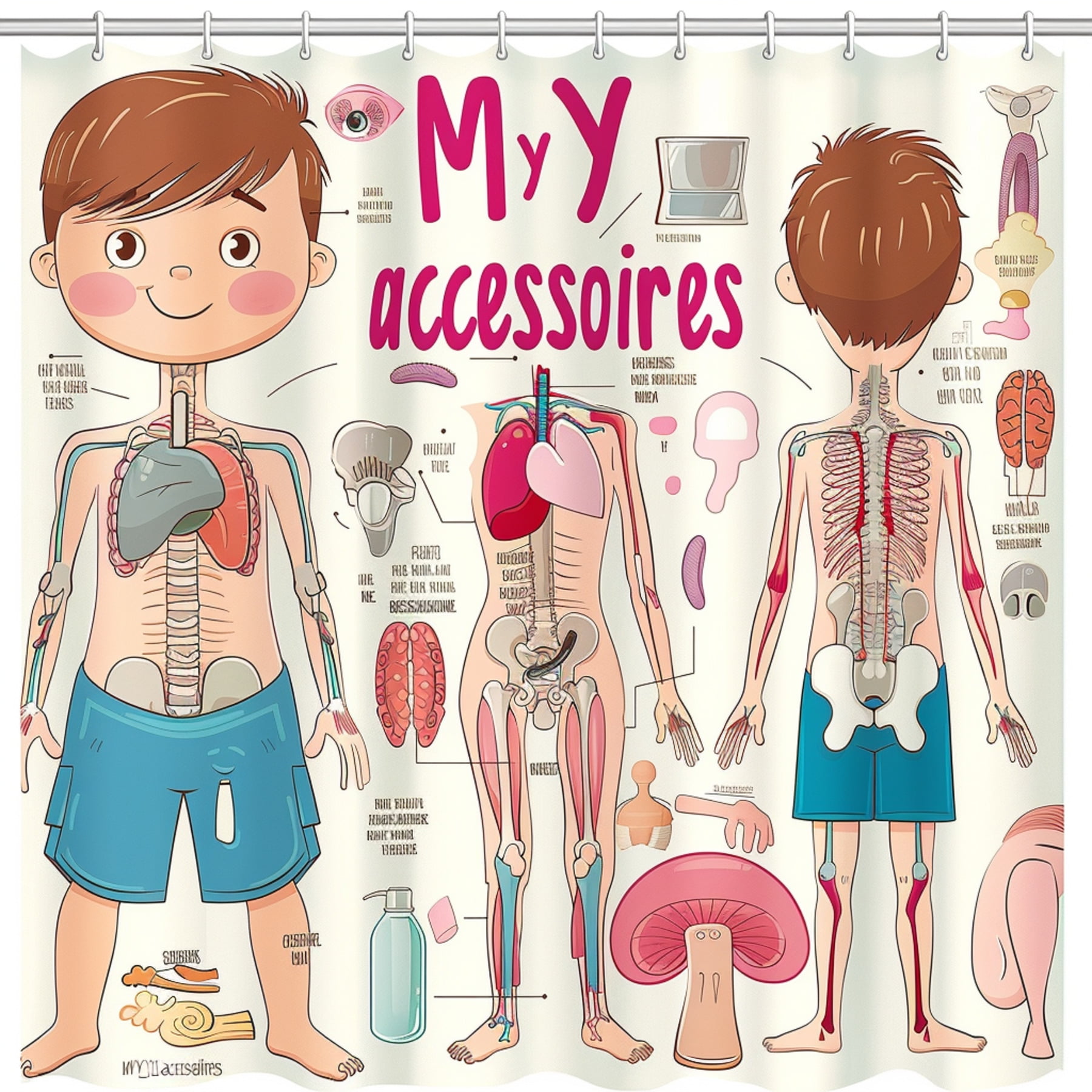 Colorful Cartoon Body Parts Shower Curtain for Kids Realistic ...