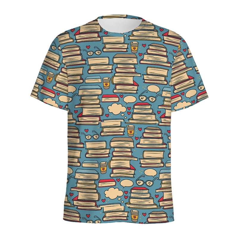 Colorful Cartoon Book Pattern Tshirt For Men Round Neck Short Sleeves ...