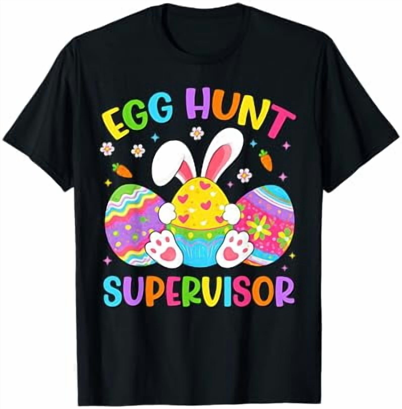 Colorful Cartoon Bunny Egg Hunt Supervisor T-Shirt for Fun Holiday ...