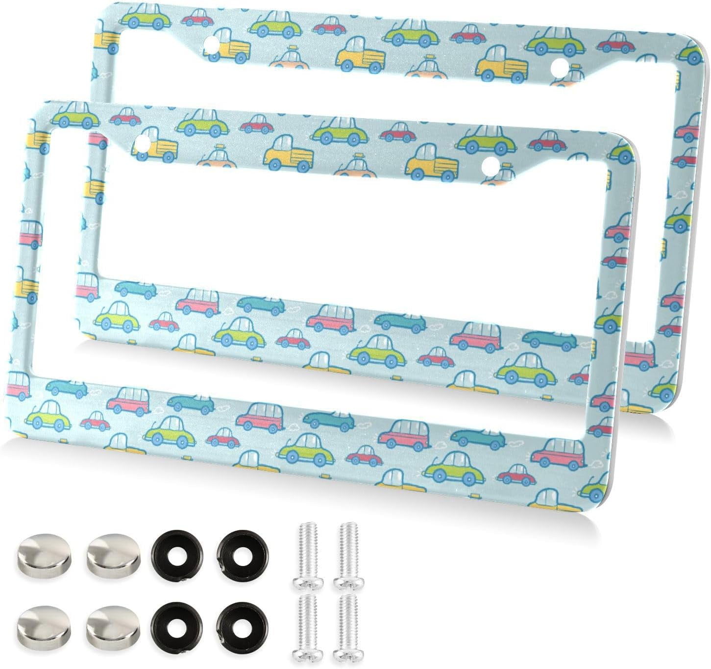 Colorful Cartoon Cars License Plate Frame - 2 Pack Universal Stainless ...