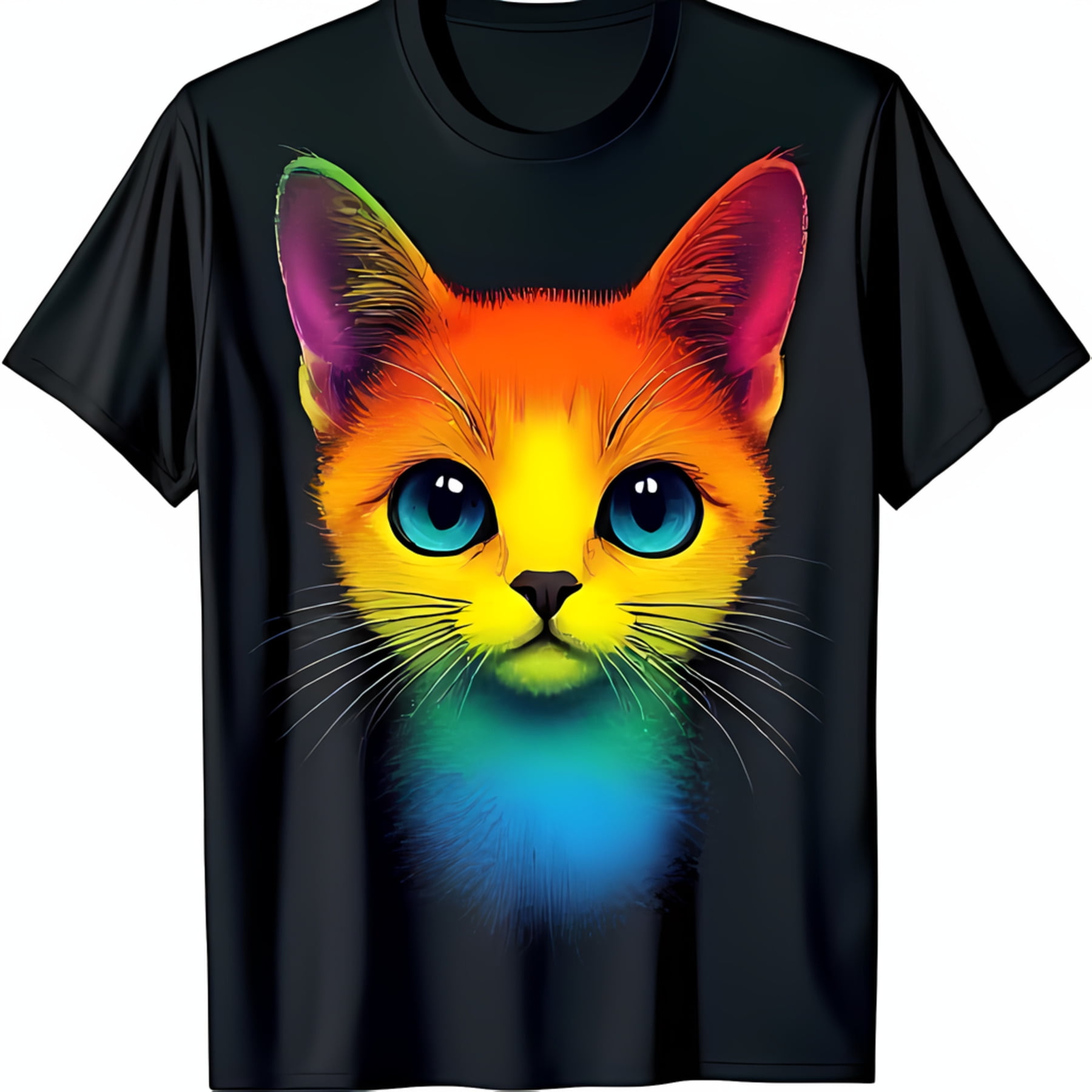 Colorful Cartoon Cat Graphic on Black T-Shirt Playful & Fun Design for ...