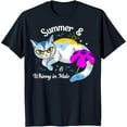 Colorful Cartoon Cat T-Shirt Blue with Glasses Flower Design & 'Summer ...