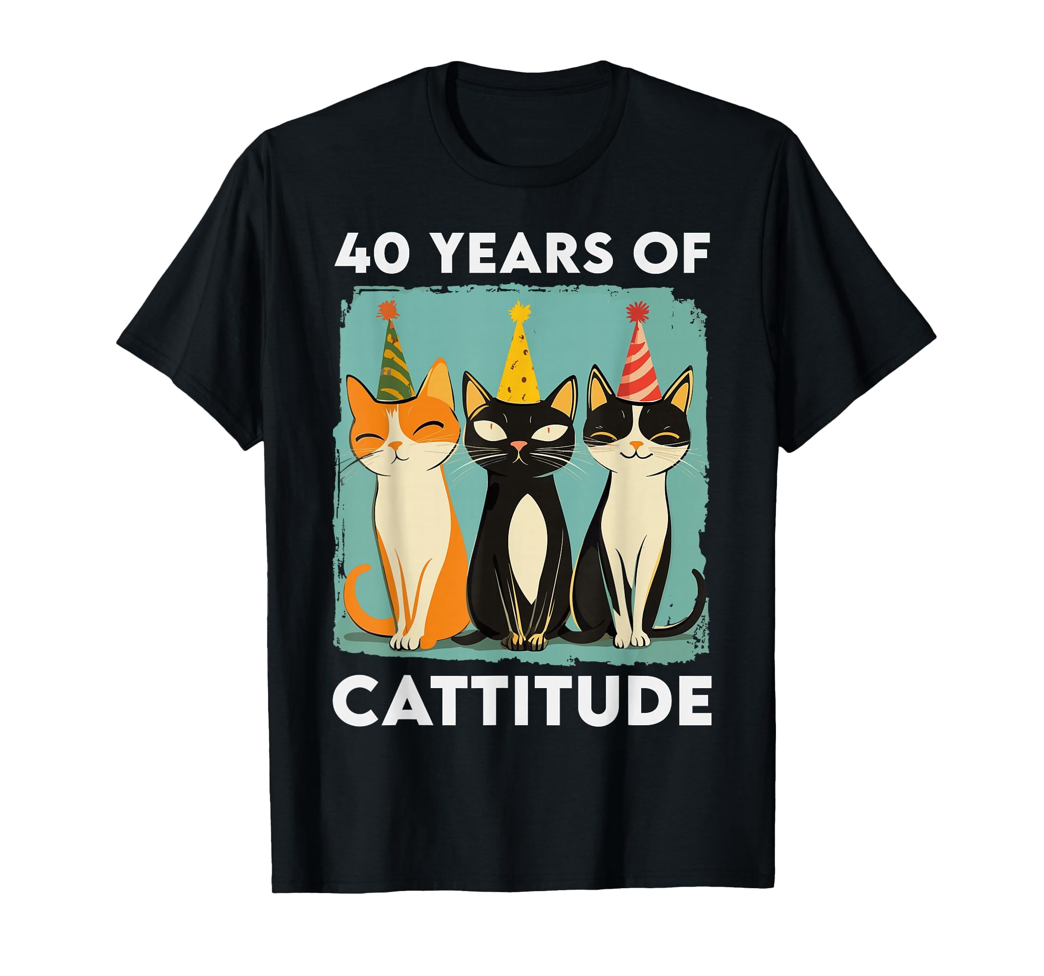 Colorful Cartoon Cats 40th Birthday T-Shirt for Cat Lovers Celebrating ...