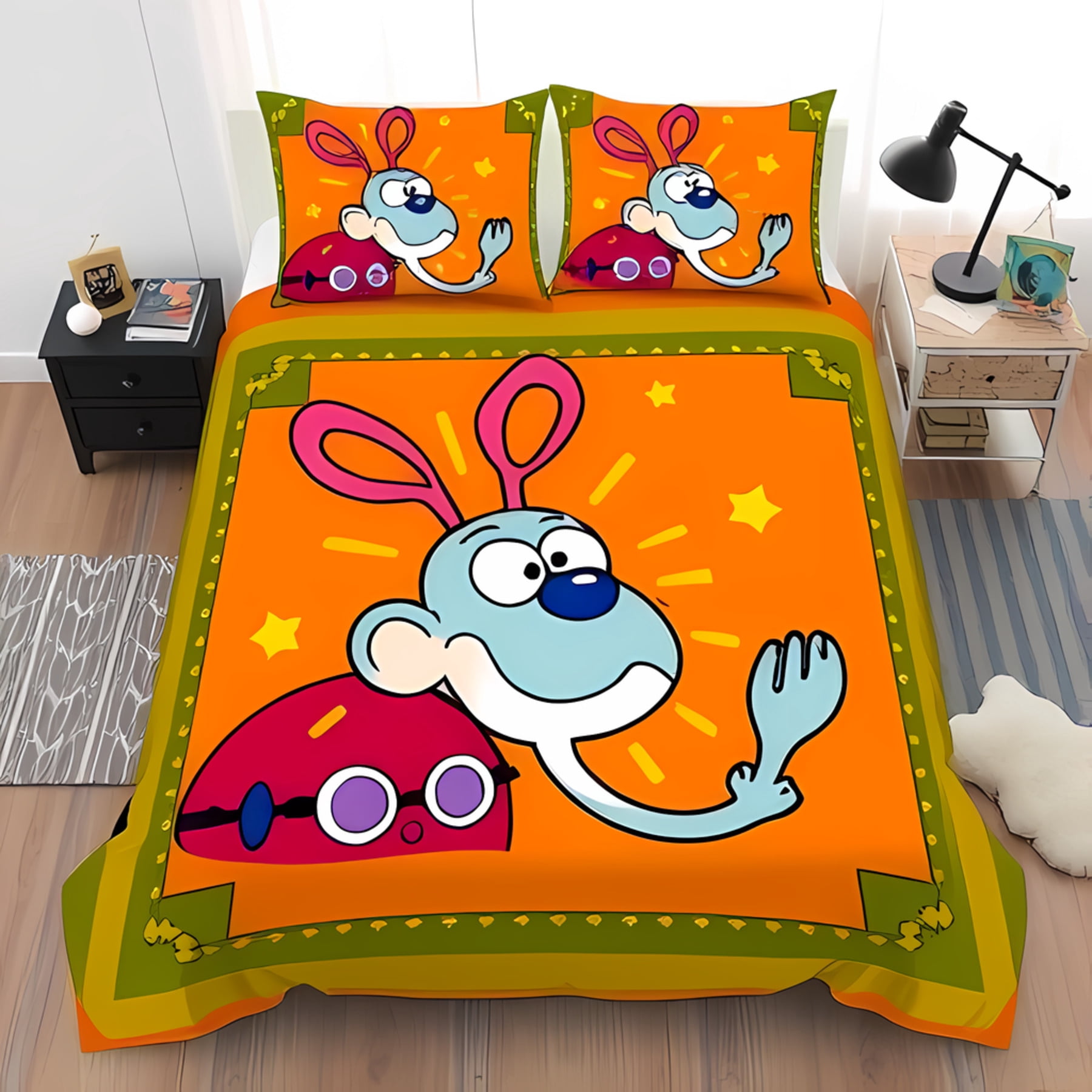 Colorful Cartoon Character 3-Piece Duvet Cover Set with Friendly Design ...