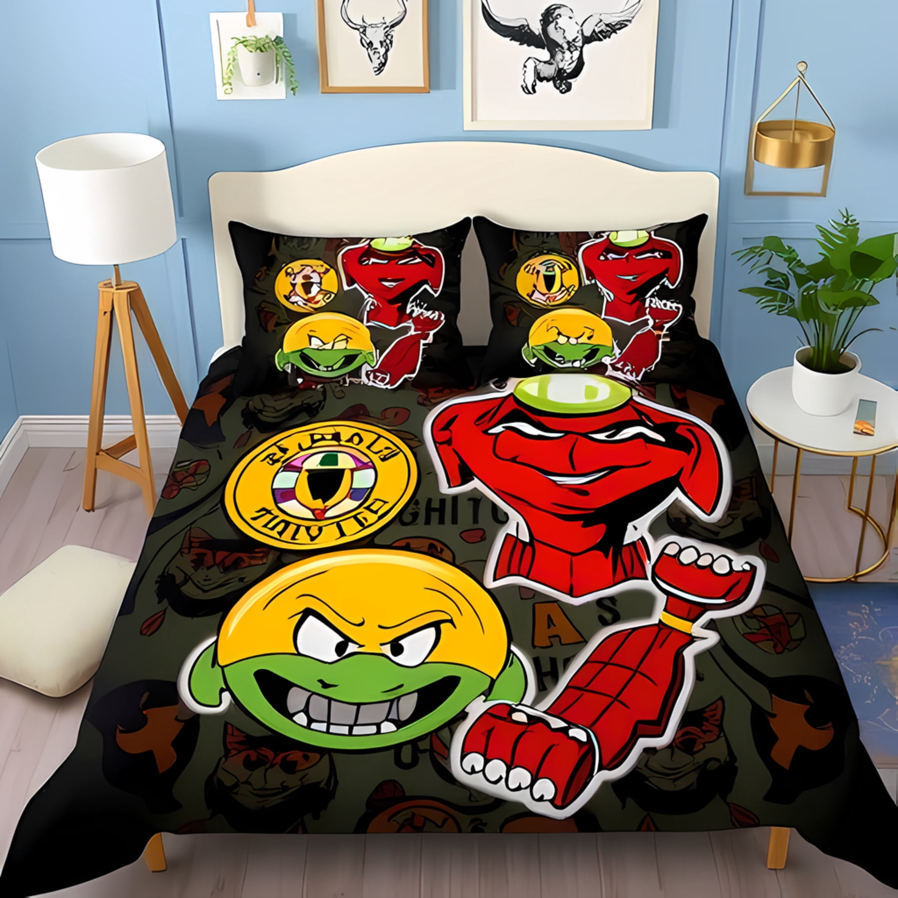 Colorful Cartoon Character 3-Piece Duvet Cover Set - Fun Red Hero Green ...