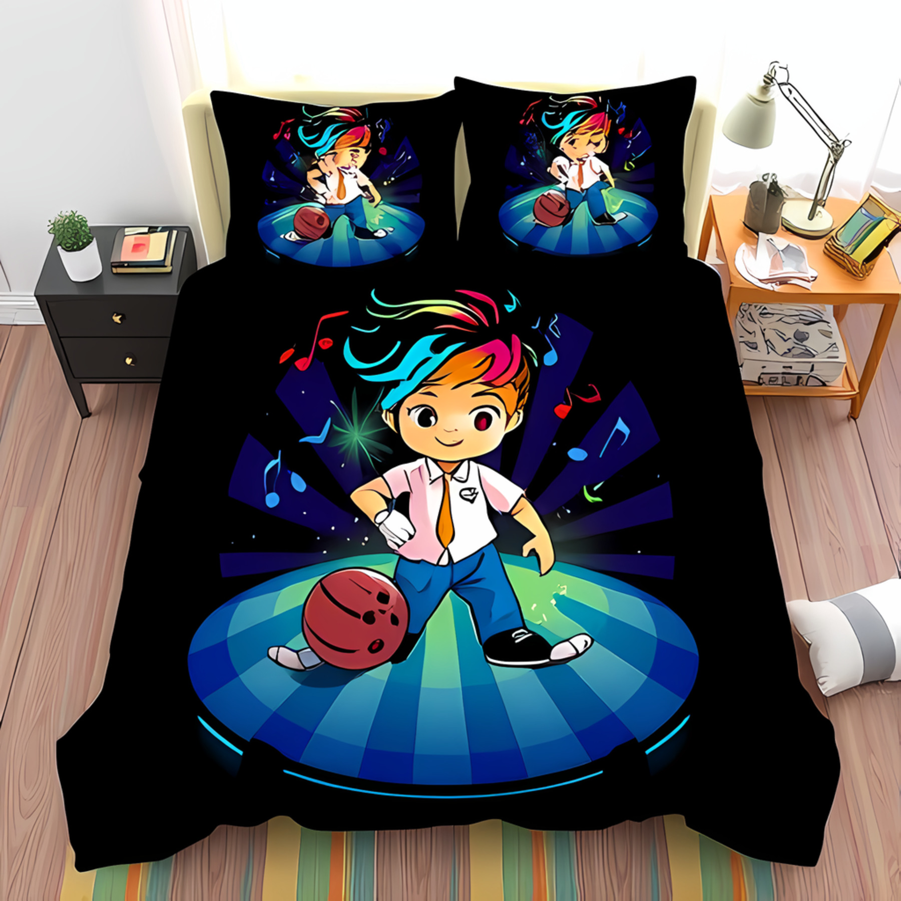 Colorful Cartoon Character 3-Piece Duvet Cover Set - Vibrant Musical ...