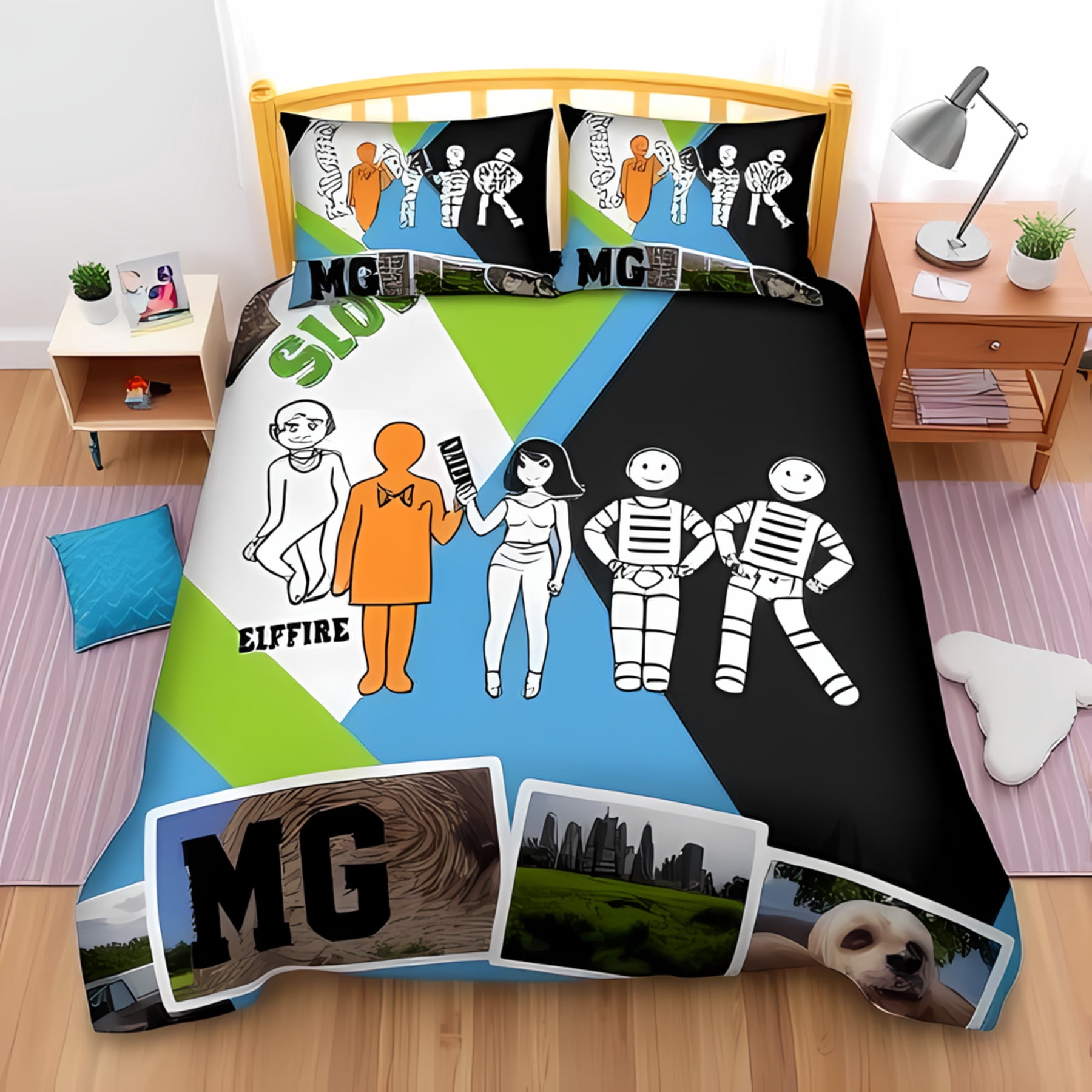 Colorful Cartoon Character 3-Piece Duvet Cover Set with Matching ...
