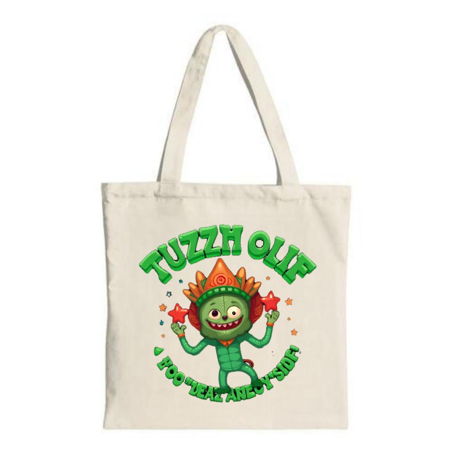 Colorful Cartoon Character Canvas Tote Bag - Green Character with ...