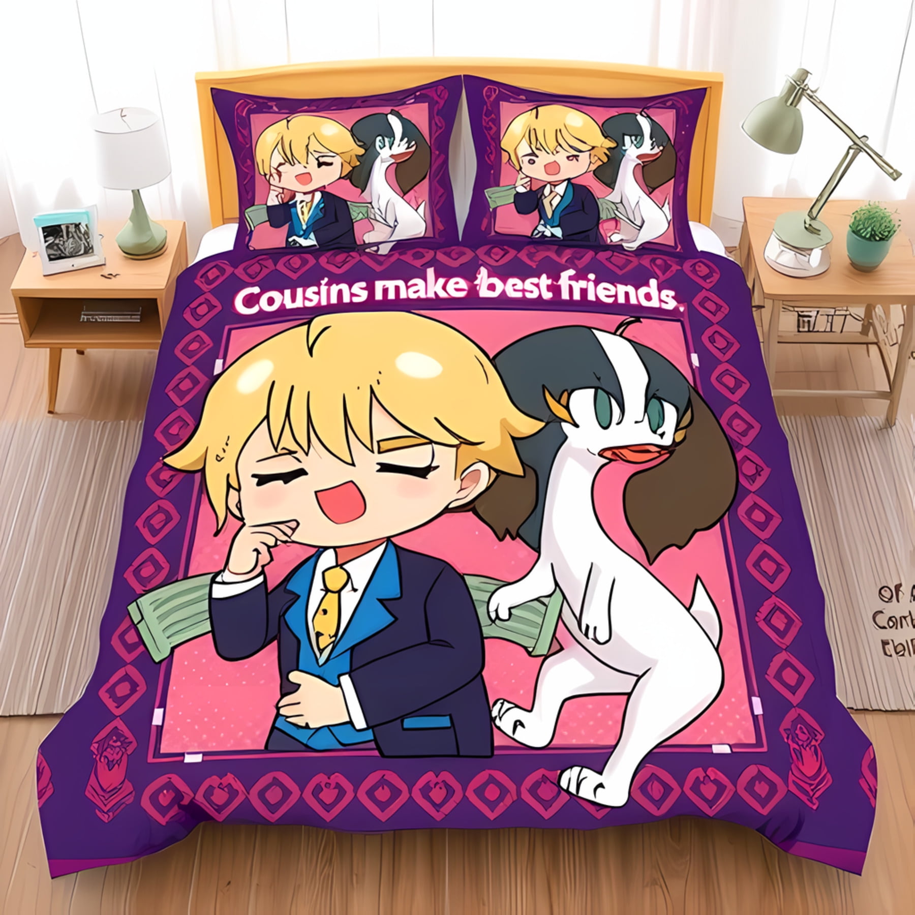 Colorful Cartoon Character Duvet Cover Set - 3-Piece Bedding Set with ...