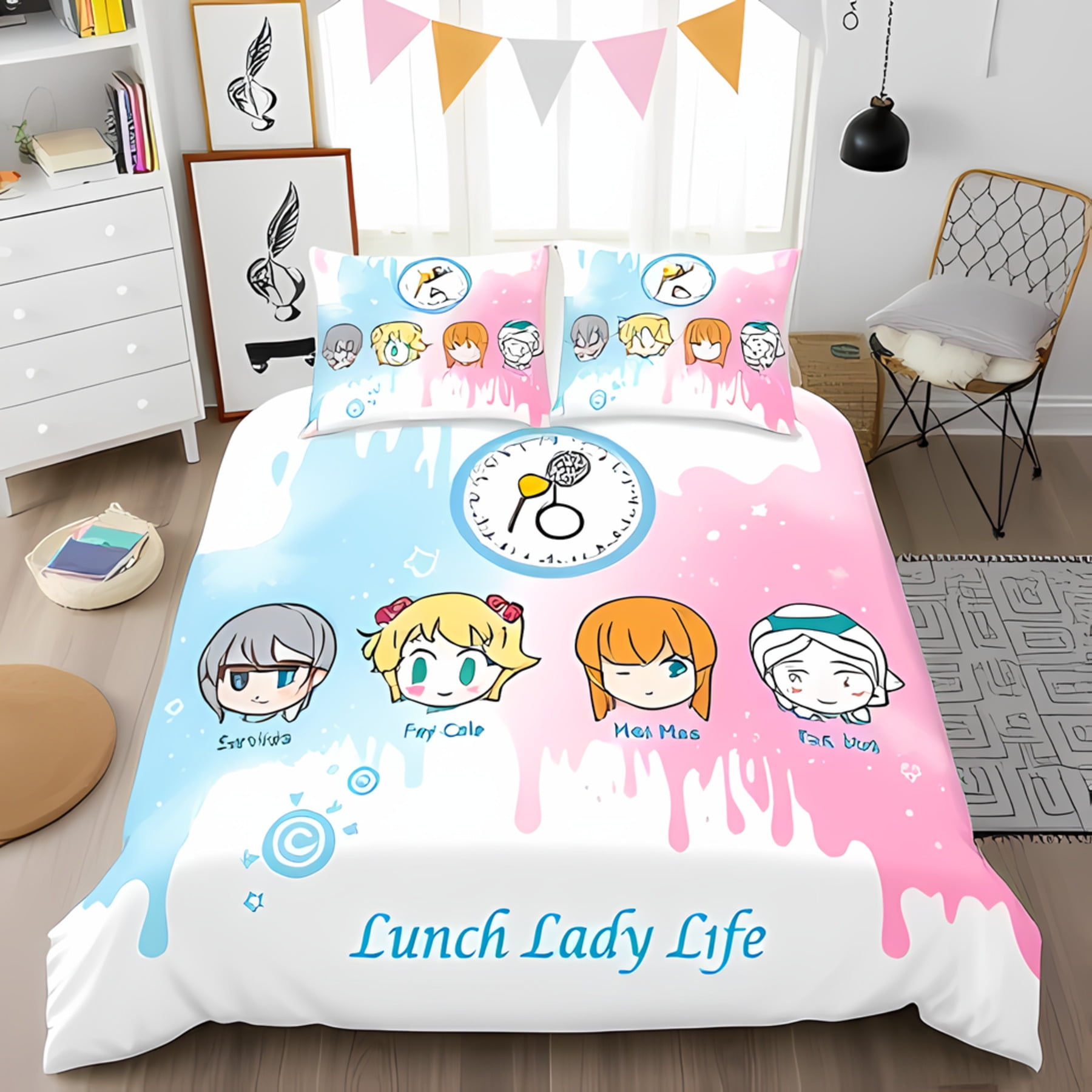 Colorful Cartoon Character Duvet Cover Set - 3-Piece Bedding with Pink ...