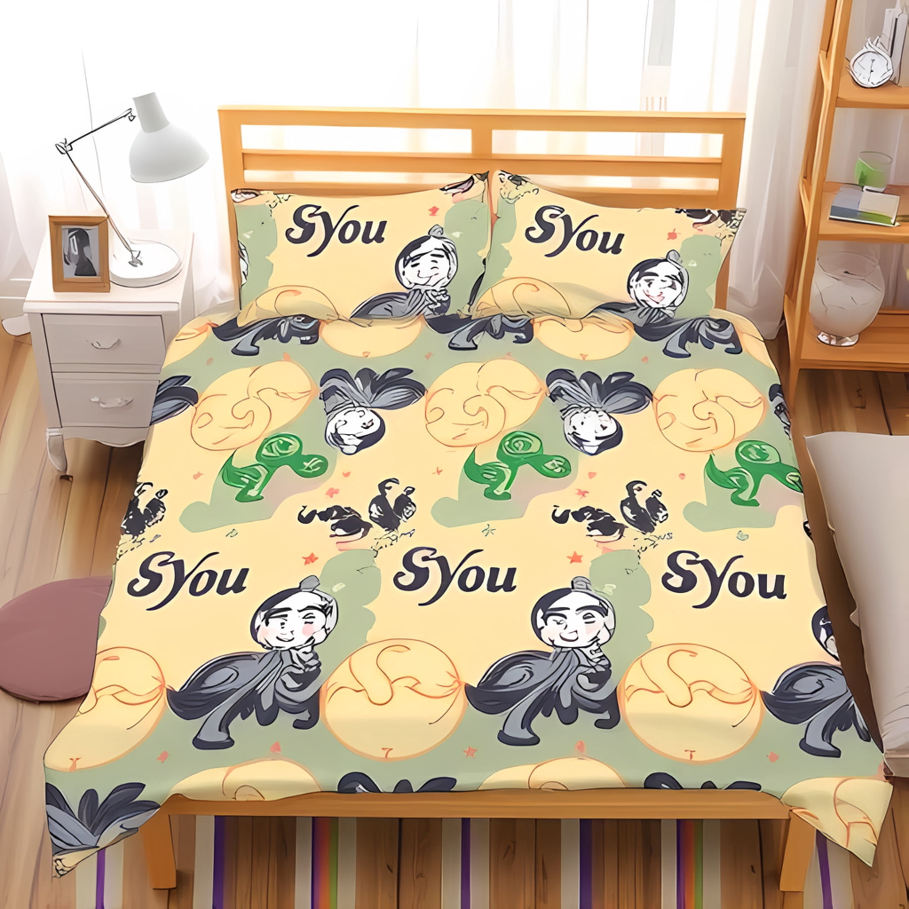 Colorful Cartoon Character Duvet Cover Set - 3-Piece Bedding with ...