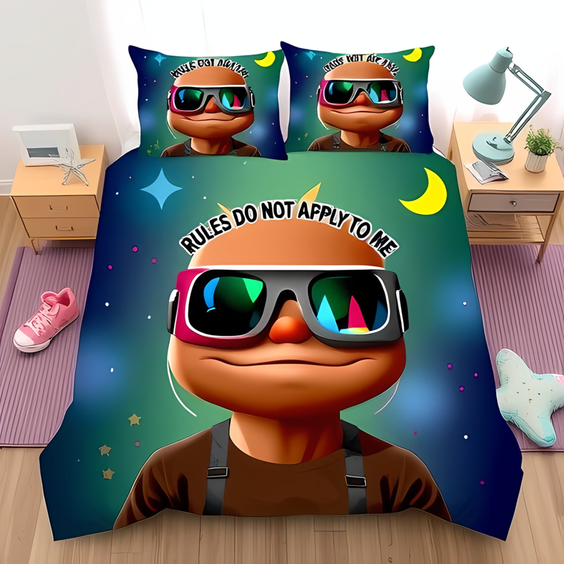 Colorful Cartoon Character Duvet Cover Set - Night Sky Design with ...