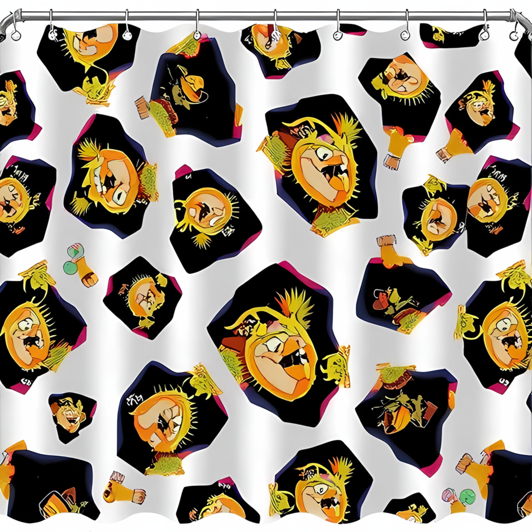 Colorful Cartoon Character Shower Curtain - Whimsical Design with ...