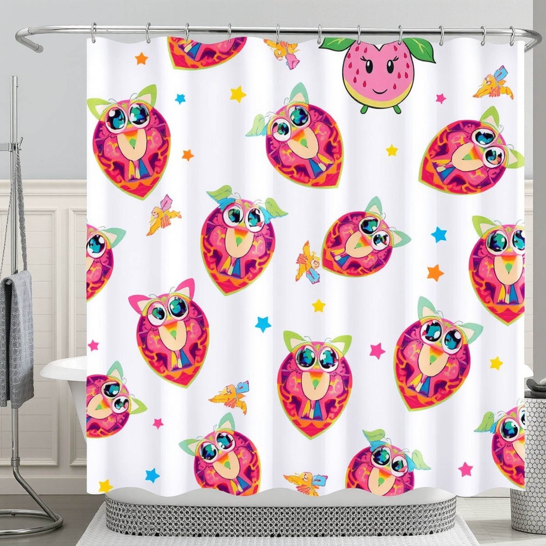 Colorful Cartoon Character Shower Curtain - Whimsical Pink Creatures ...