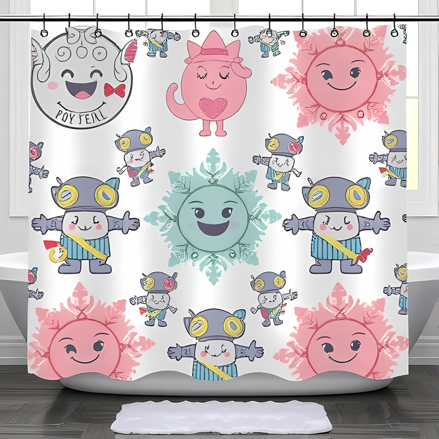 Colorful Cartoon Character Shower Curtain with Playful Designs ...