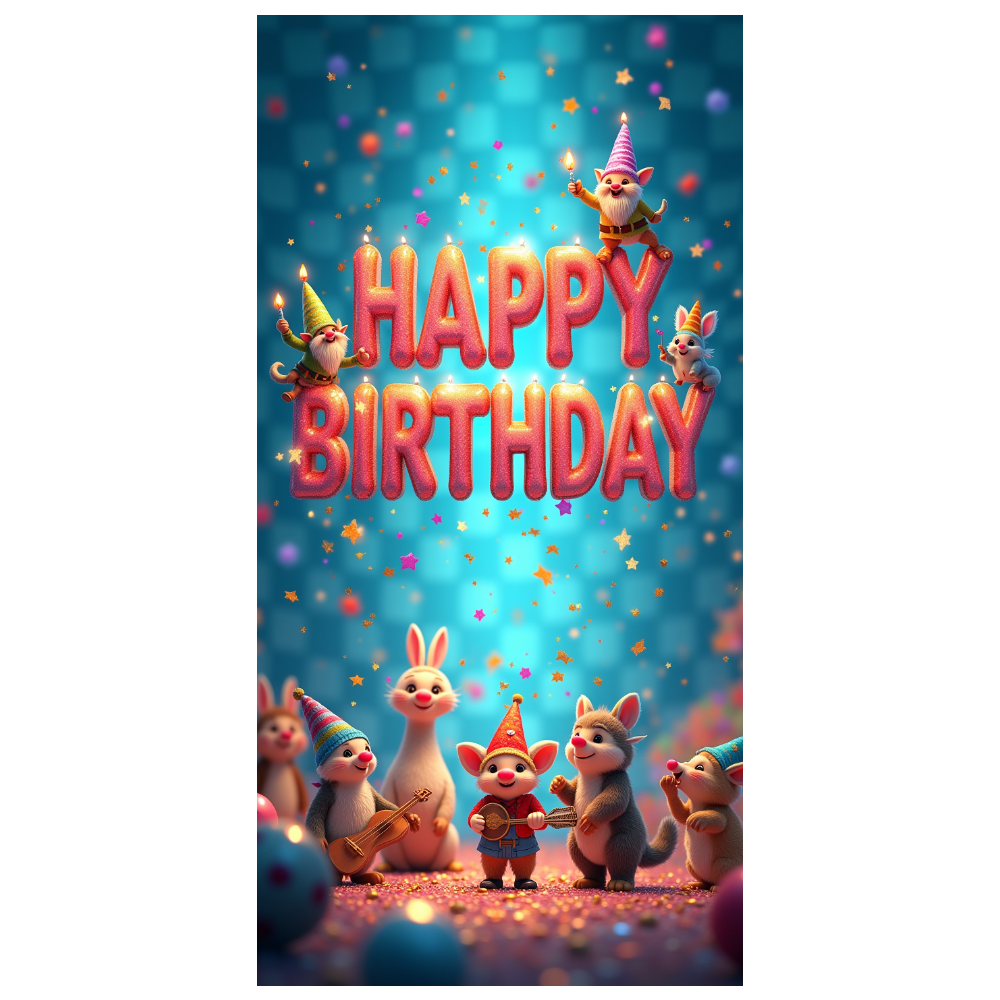 Colorful Cartoon Character Themed Happy Birthday Banner Backdrop ...