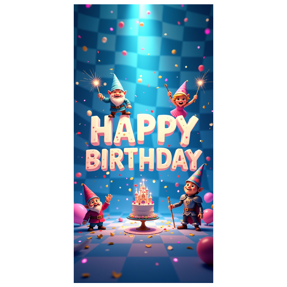 Colorful Cartoon Character Themed Happy Birthday Banner Backdrop ...