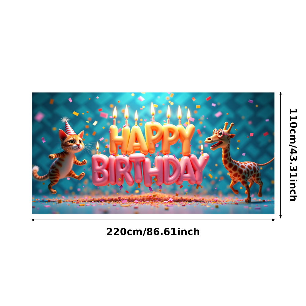 Colorful Cartoon Character Themed Happy Birthday Banner Backdrop ...