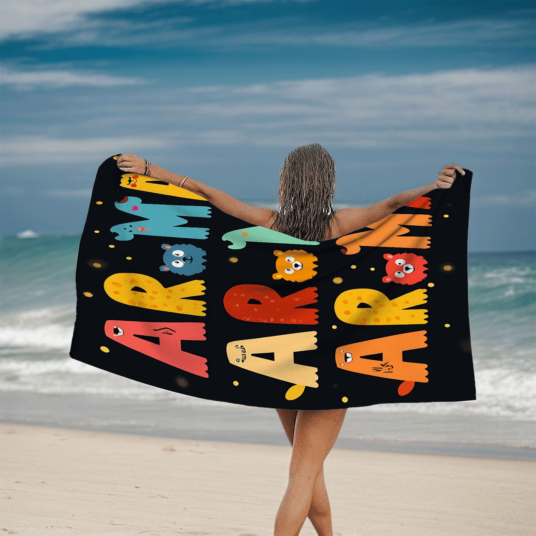 Colorful Cartoon Characters Beach Towel - Fun & Whimsical Design for ...