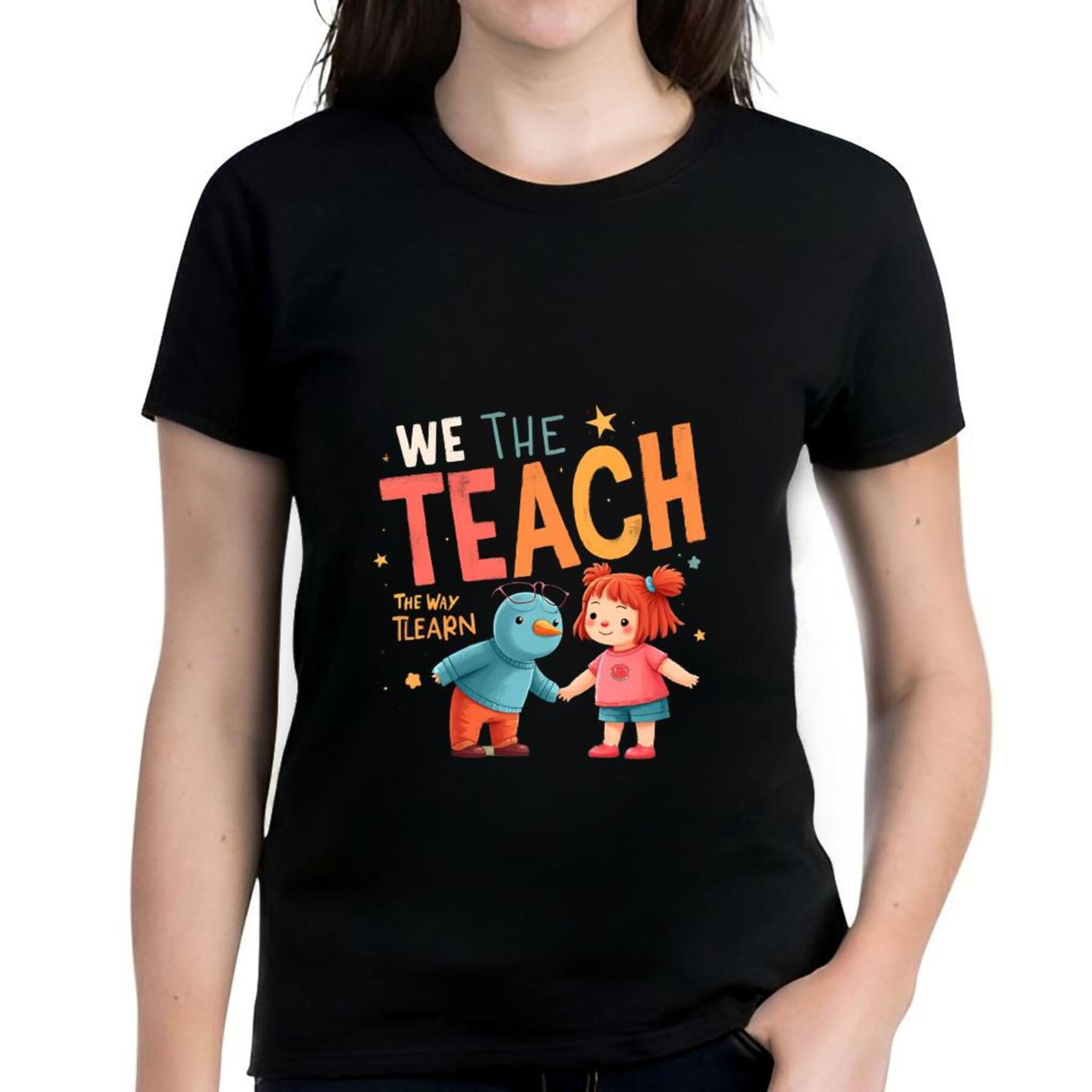 Colorful Cartoon Characters Cotton Short Sleeve T-Shirt - " WE THE ...