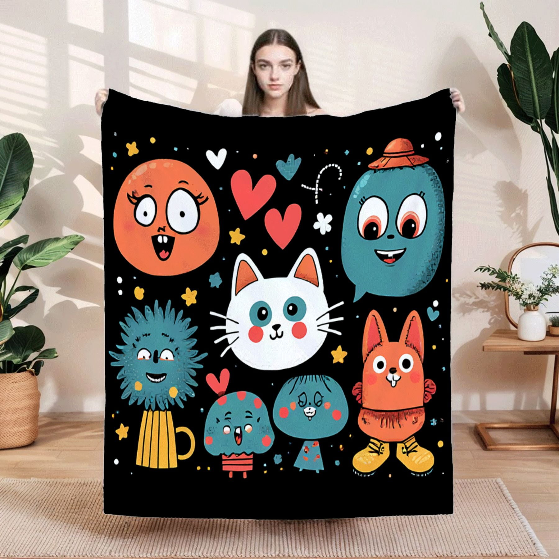 Colorful Cartoon Characters Flannel Blanket - Soft Warm Cozy Design for ...