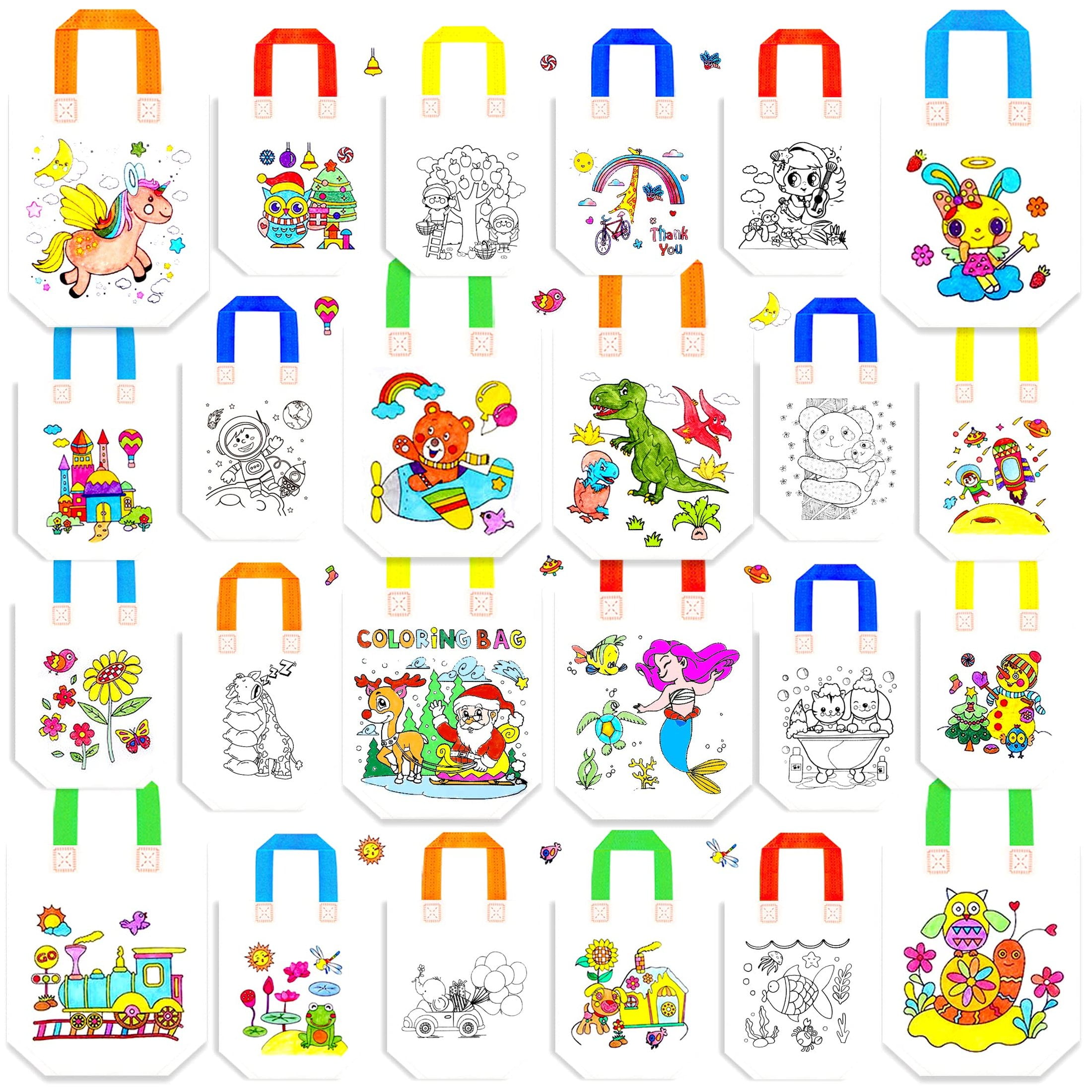 Colorful Cartoon Craft Bags - 24 Pack Reusable DIY Party Favor Bags for ...