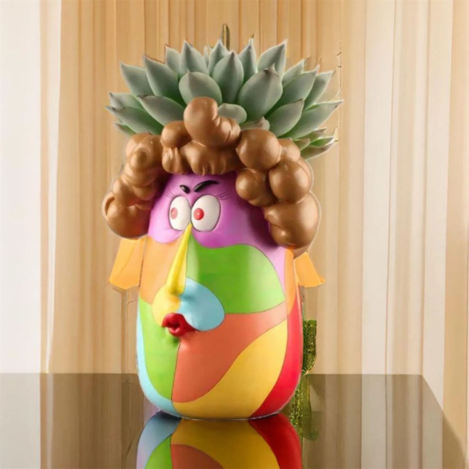 Colorful Cartoon Curly Hair Girl Resin Flower Pot,Multicolor Flower Pot ...