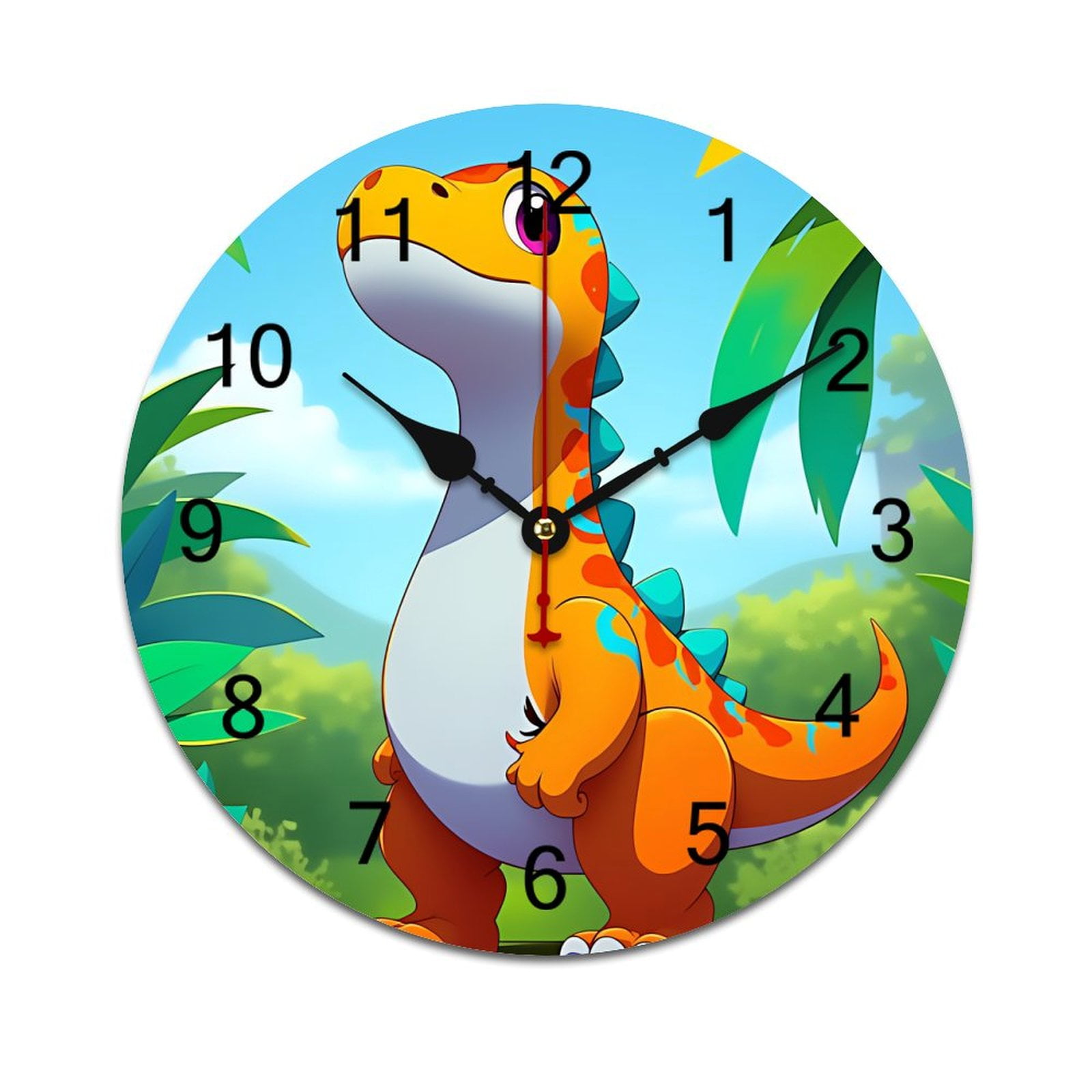 Colorful Cartoon Dinosaur Jungle Bedroom Wall Clock Large Modern ...