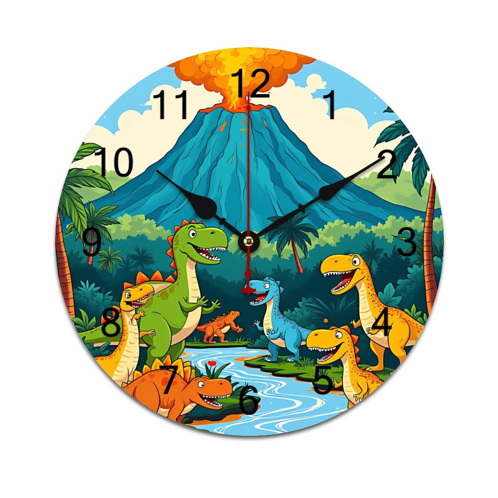 Colorful Cartoon Dinosaur Jungle Time Decorative Wall Clocks Round ...