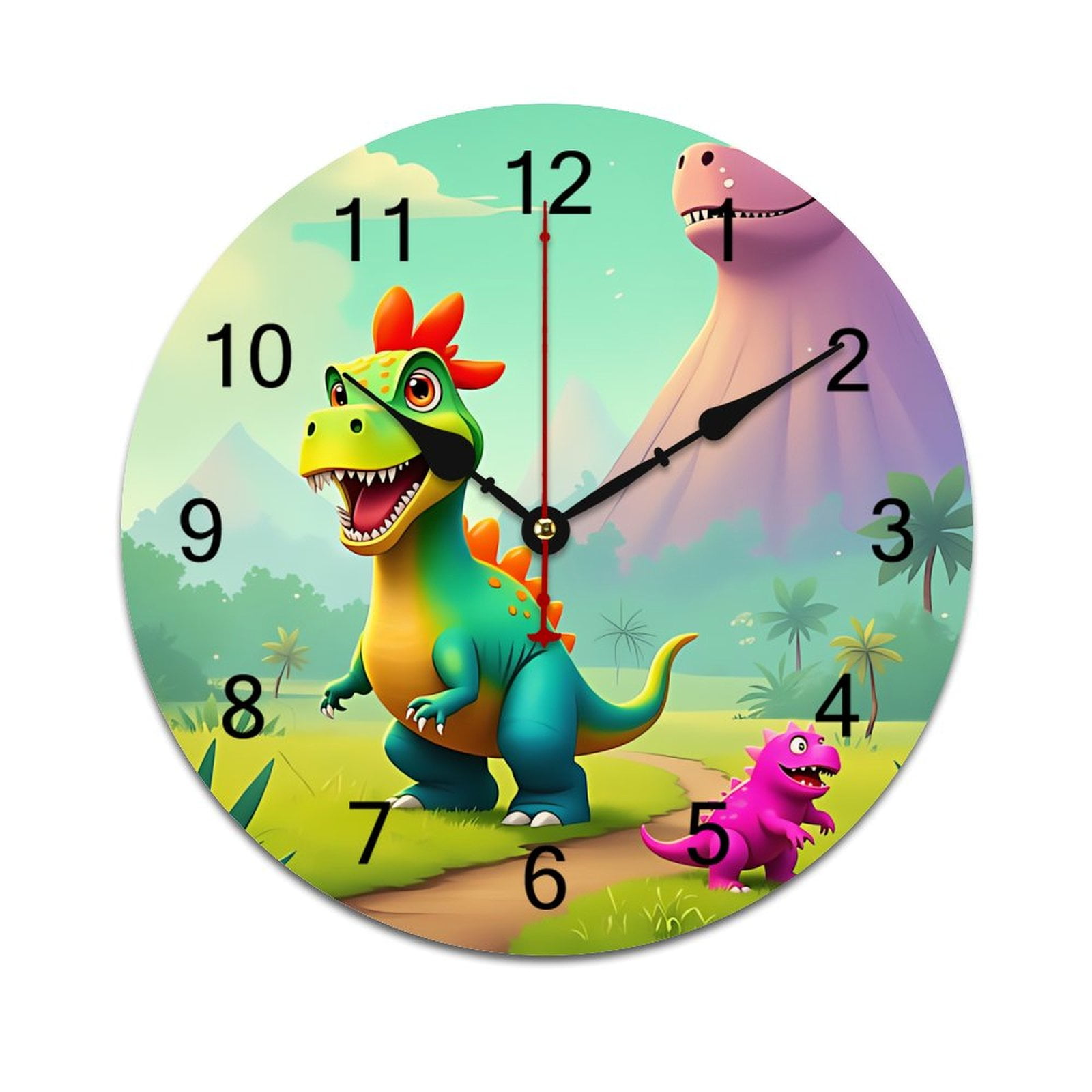 Colorful Cartoon Dinosaur Jungle Time Decorative Wall Clocks Round ...