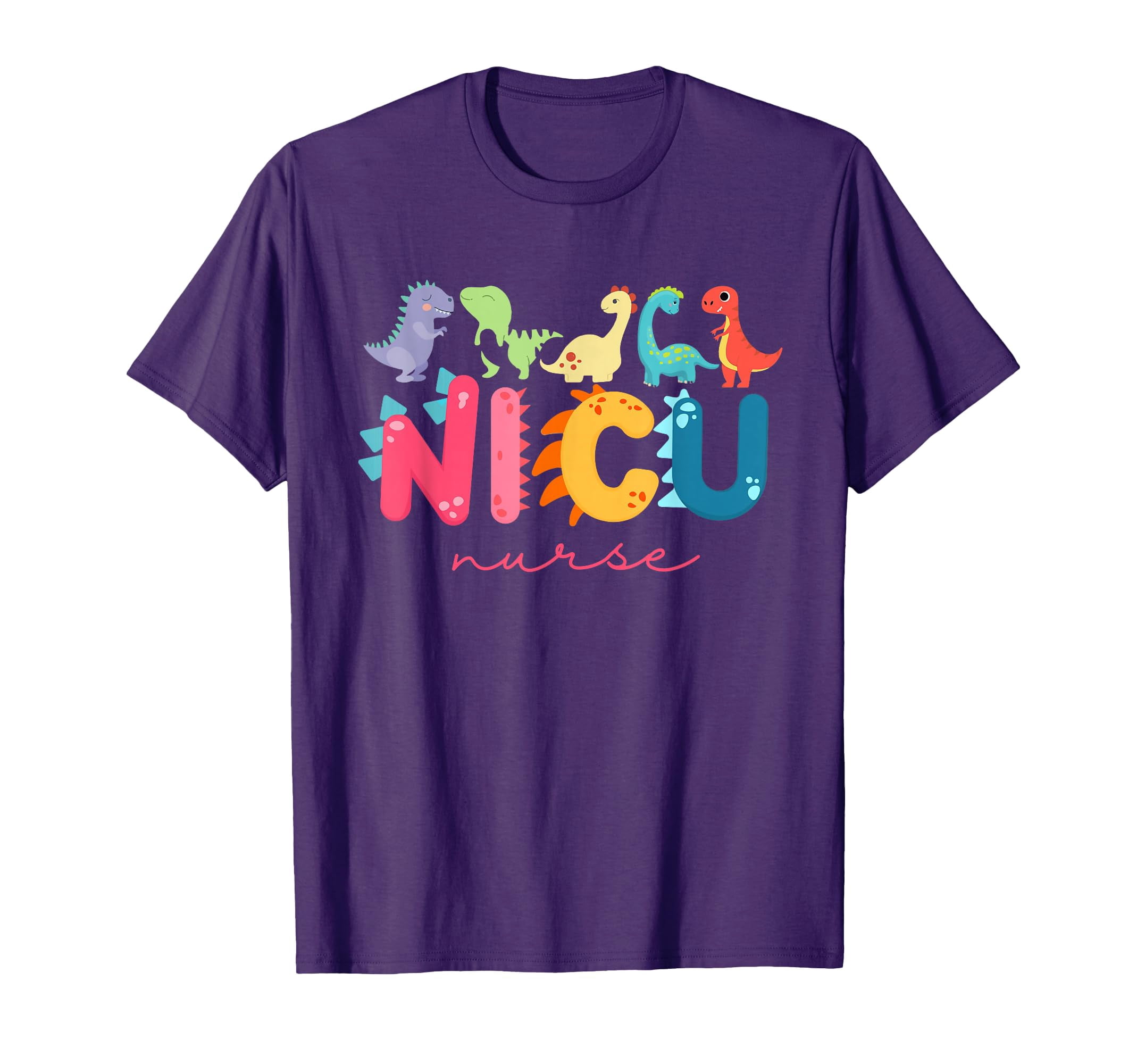 Colorful Cartoon Dinosaur NICU Nurse T-Shirt for Tiny Humans Support ...