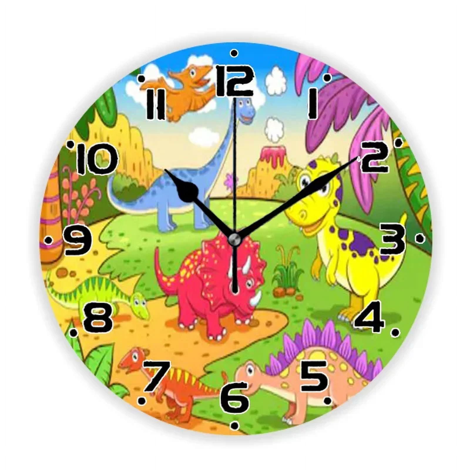 Colorful Cartoon Dinosaur Pattern Wall Clock Watch for Kid Bedroom Boy ...