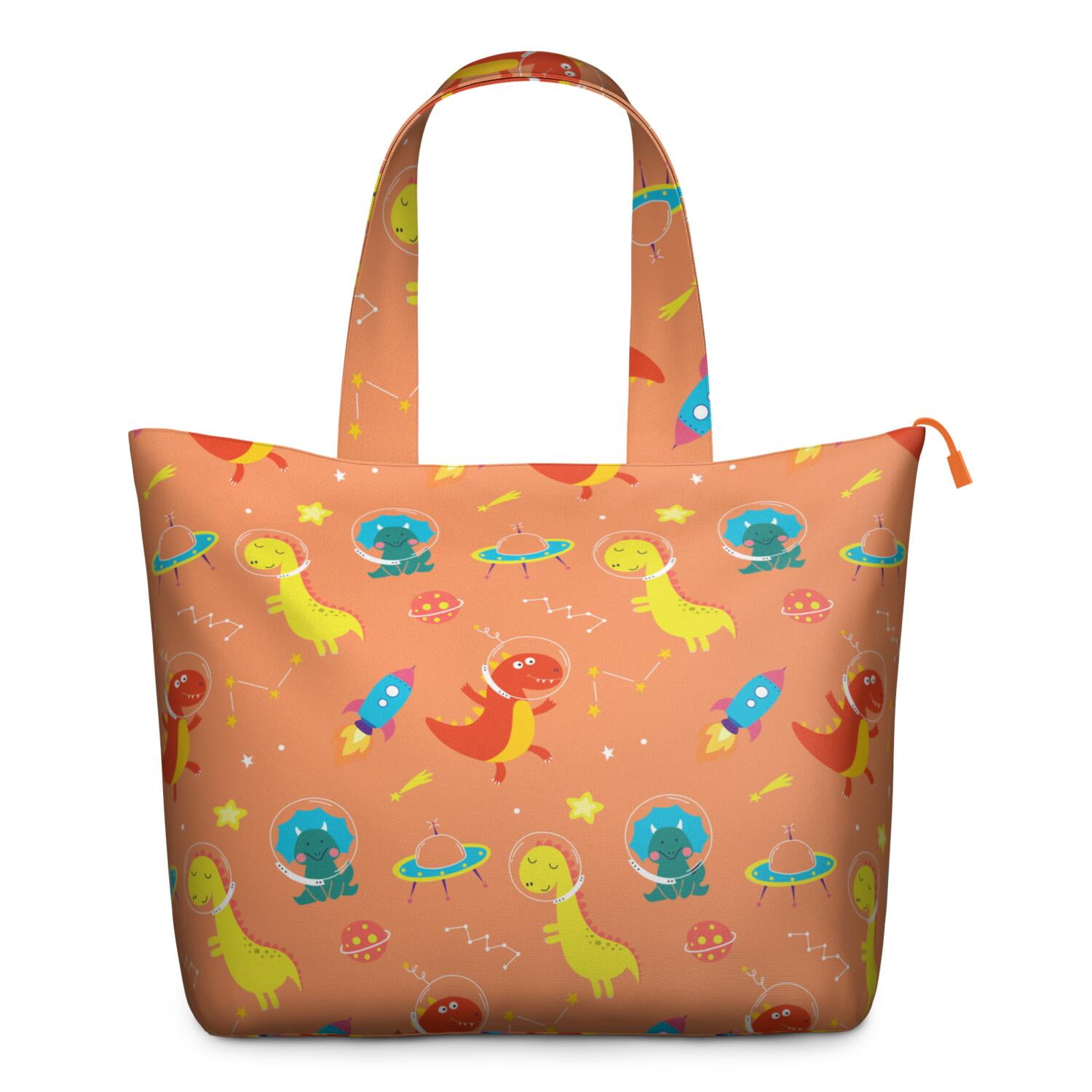 Colorful Cartoon Dinosaur Travel Tote, Artistic Watercolor Roaring Dino ...