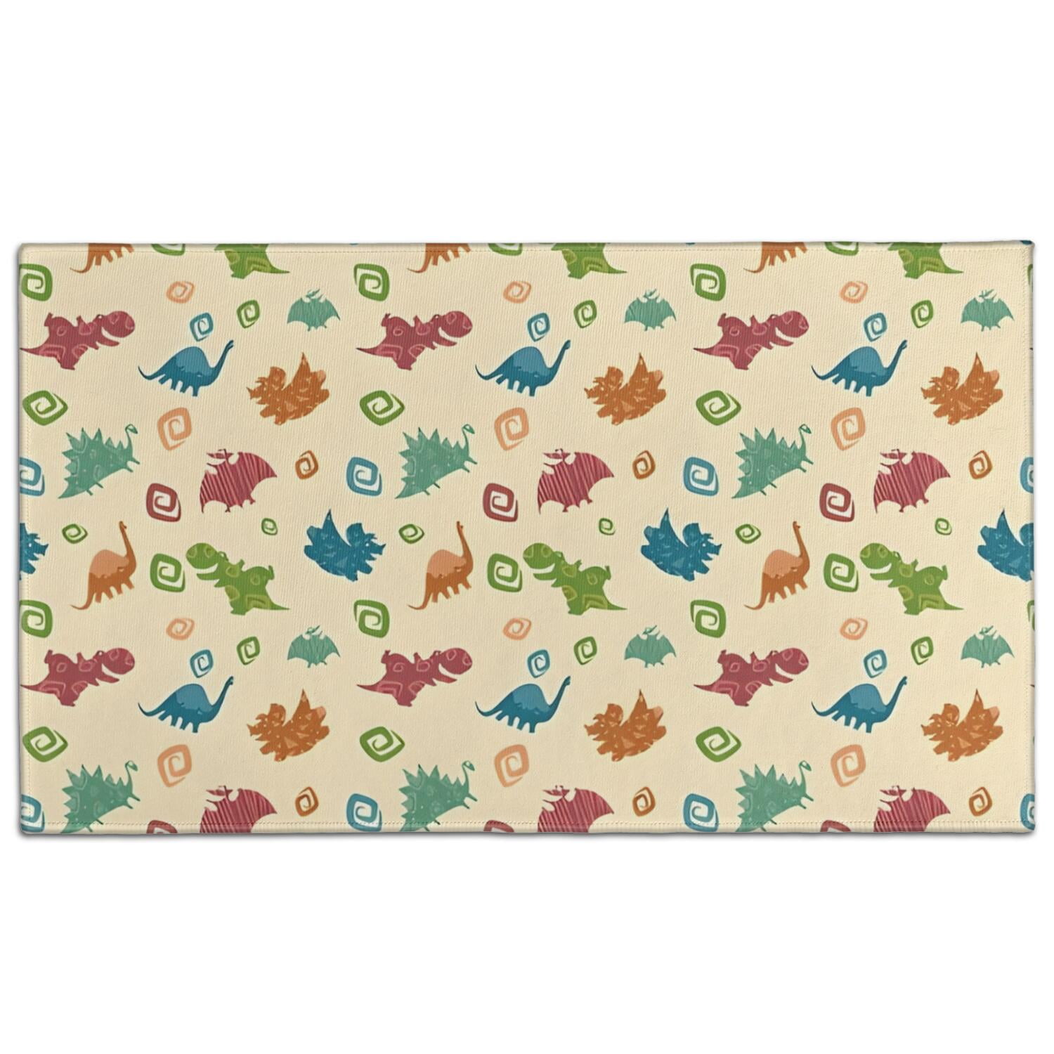 Colorful Cartoon Dinosaurs Geometric Pattern Door Rugs,Washable Non ...