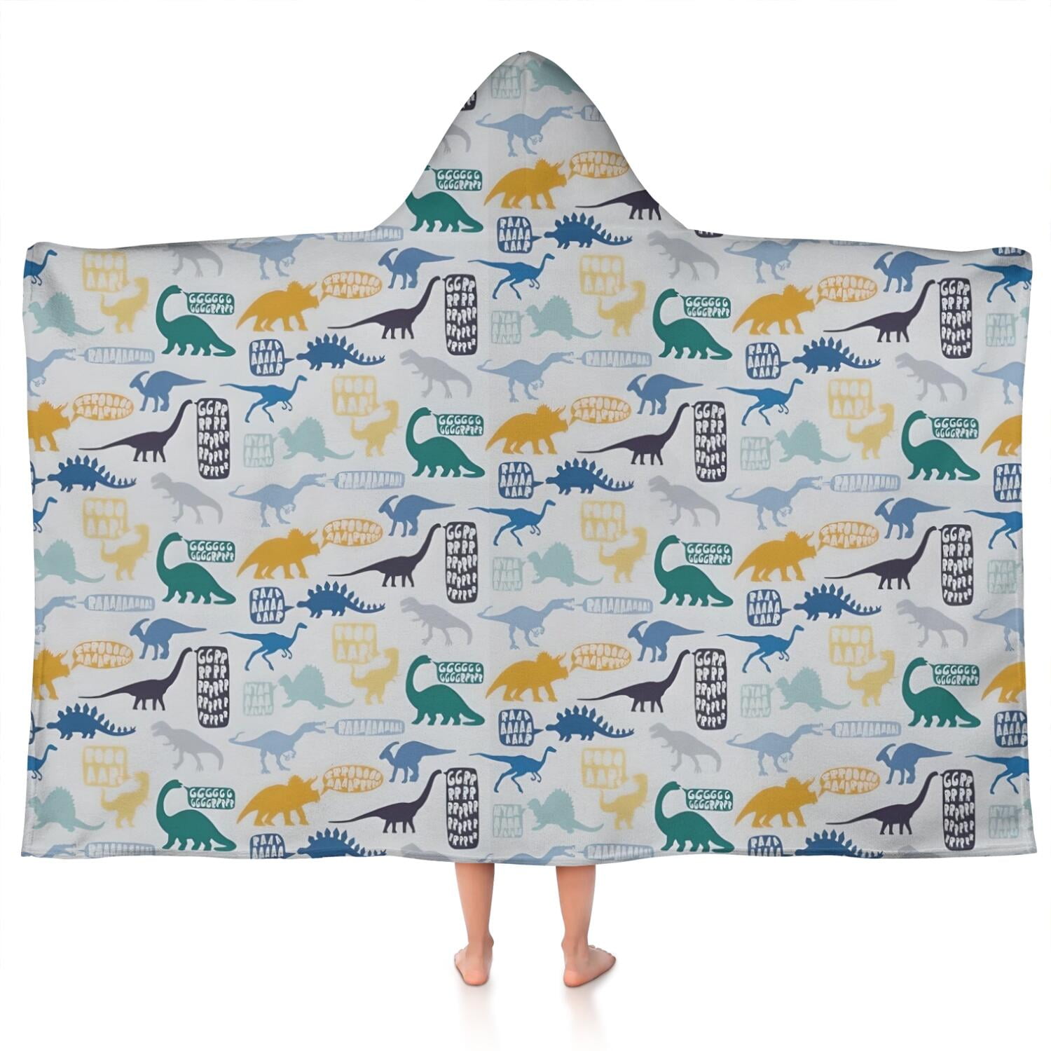 Colorful Cartoon Dinosaurs with Mixed Elements Pattern Hooded Bath ...