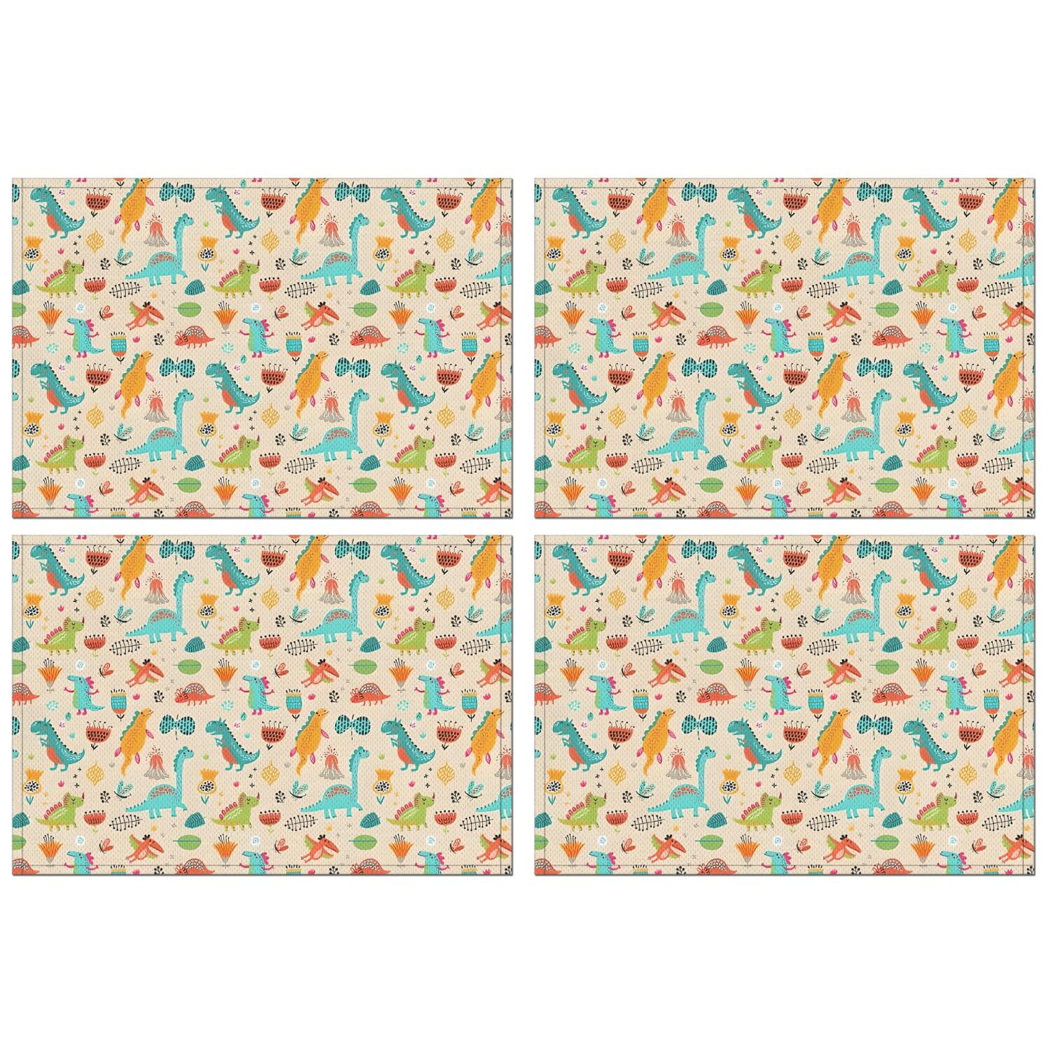 Colorful Cartoon Dinosaurs Plants Pattern Summer Placemats Table ...