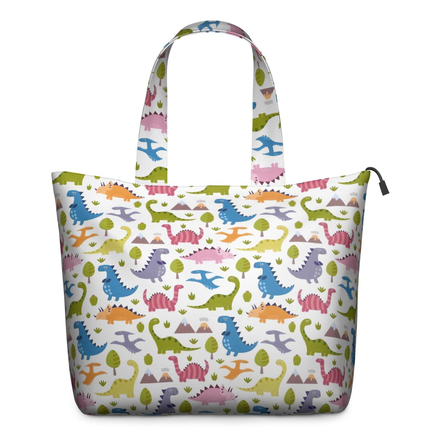 Colorful Cartoon Dinosaurs Repeated Scenery Pattern Travel Tote Bags ...