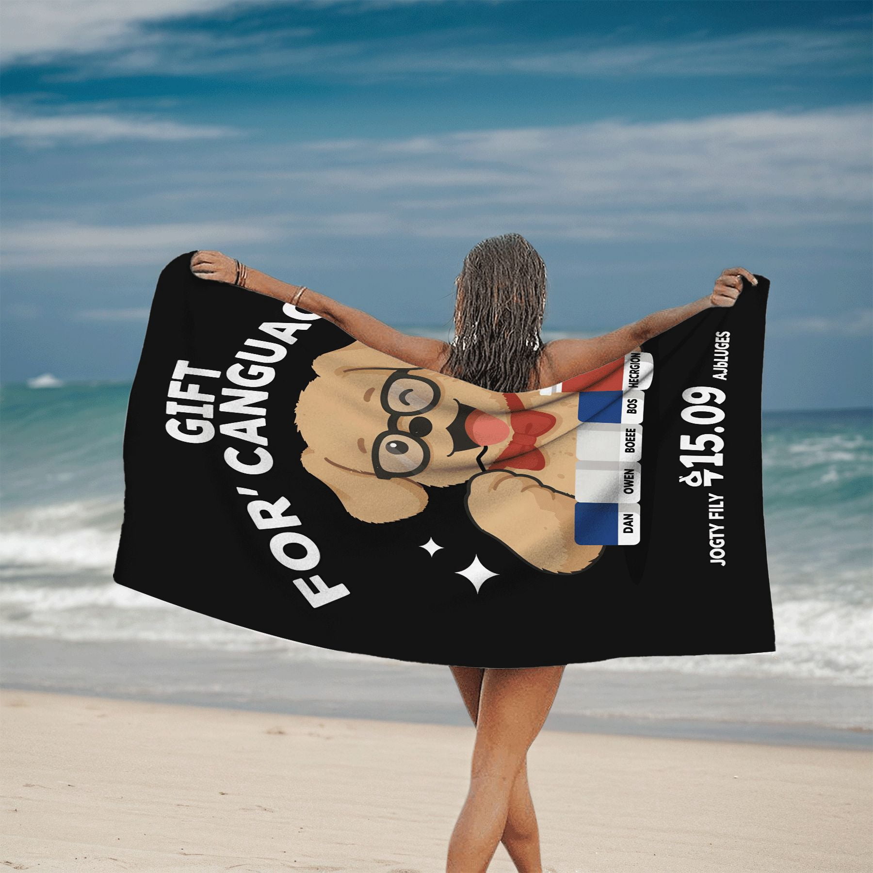 Colorful Cartoon Dog Beach Towel - Fun Design with Glasses and Bow Tie ...