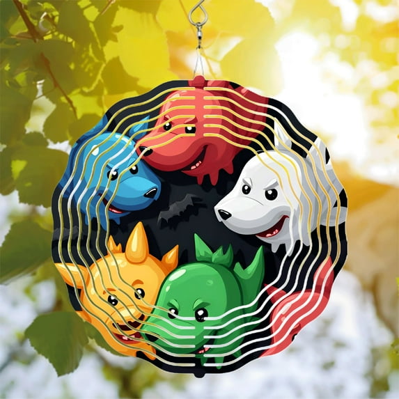 Colorful Cartoon Dog Metal Hanging Wind Spinners & Wind Chimes for Yard ...