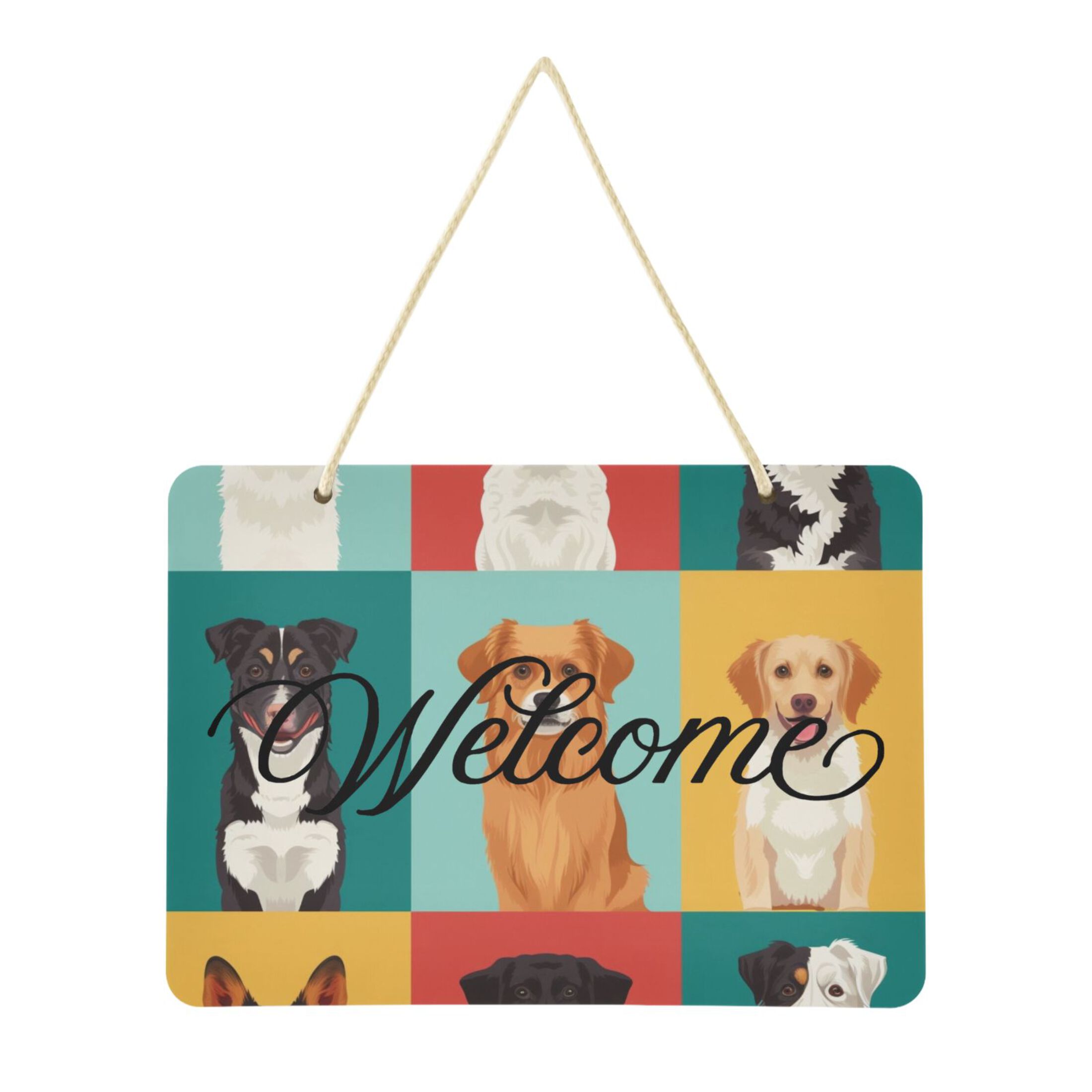 Colorful Cartoon Dogs Welcome Sign Front Door PVC 14x10 inch Hanger ...