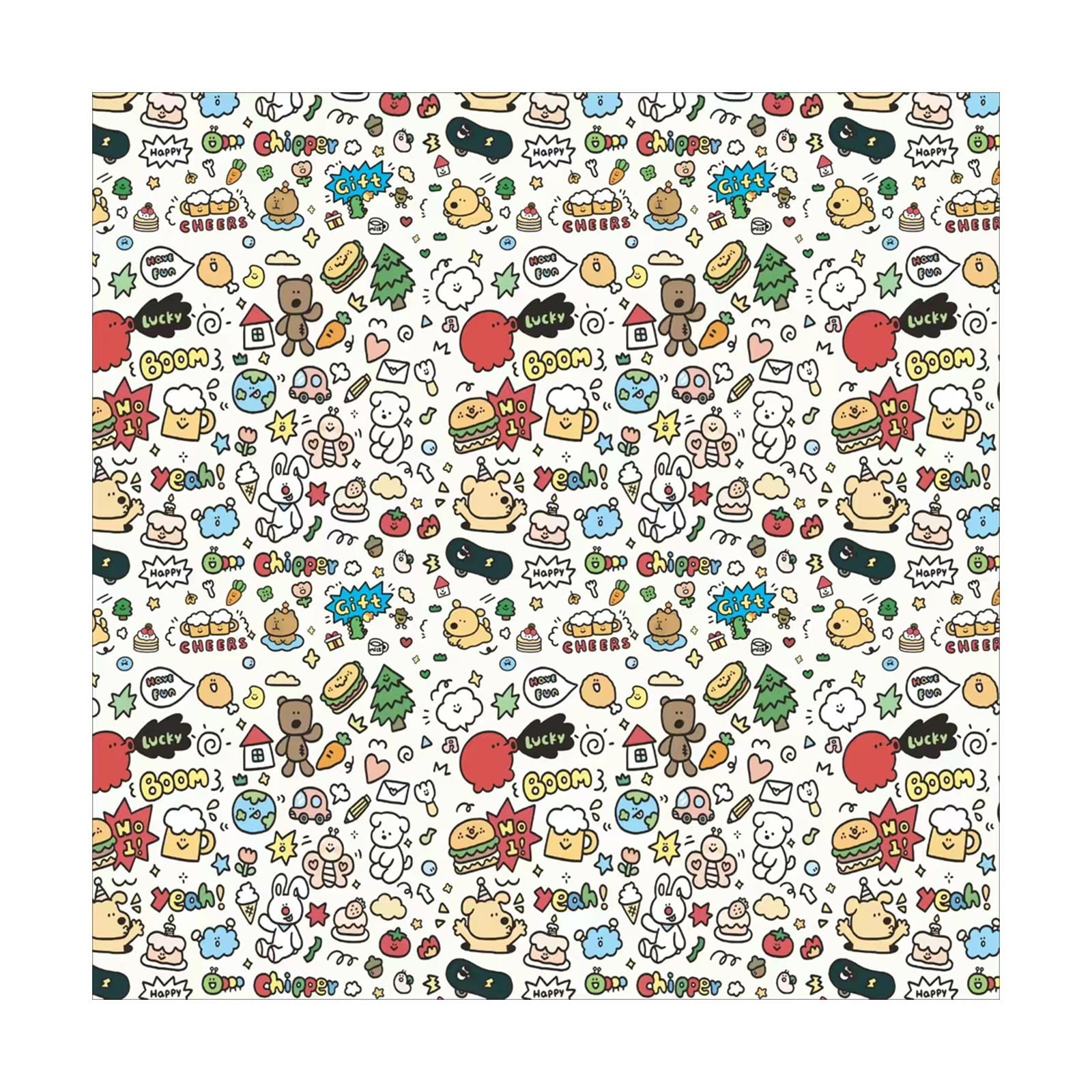 Colorful Cartoon Doodle Pattern Decorative Fabric Sheet, Soft Cotton ...