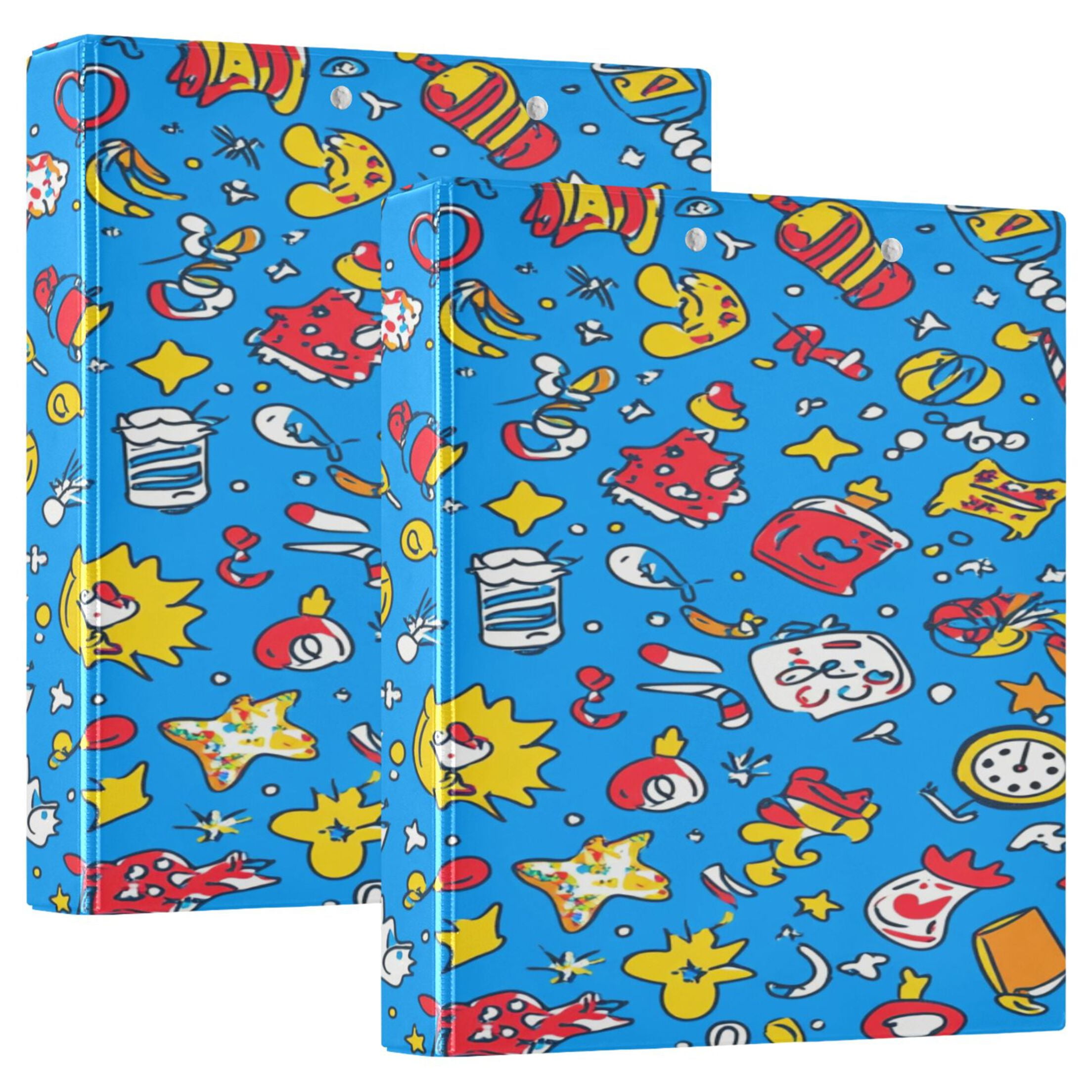 Colorful Cartoon Doodles Pattern 12.4x10.6in PVC Round Ring Binders, 2 ...