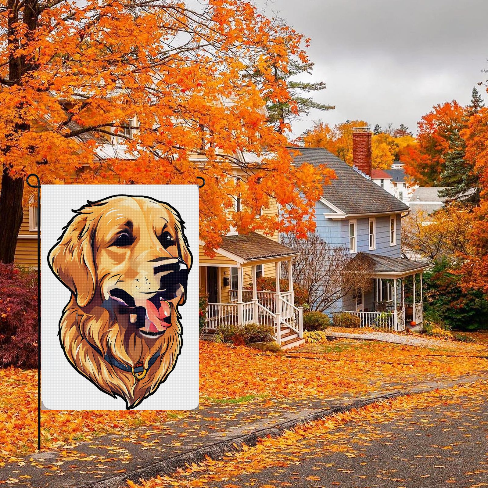 Colorful Cartoon Durable House Flag - Golden Retriever Cute Dog Face ...