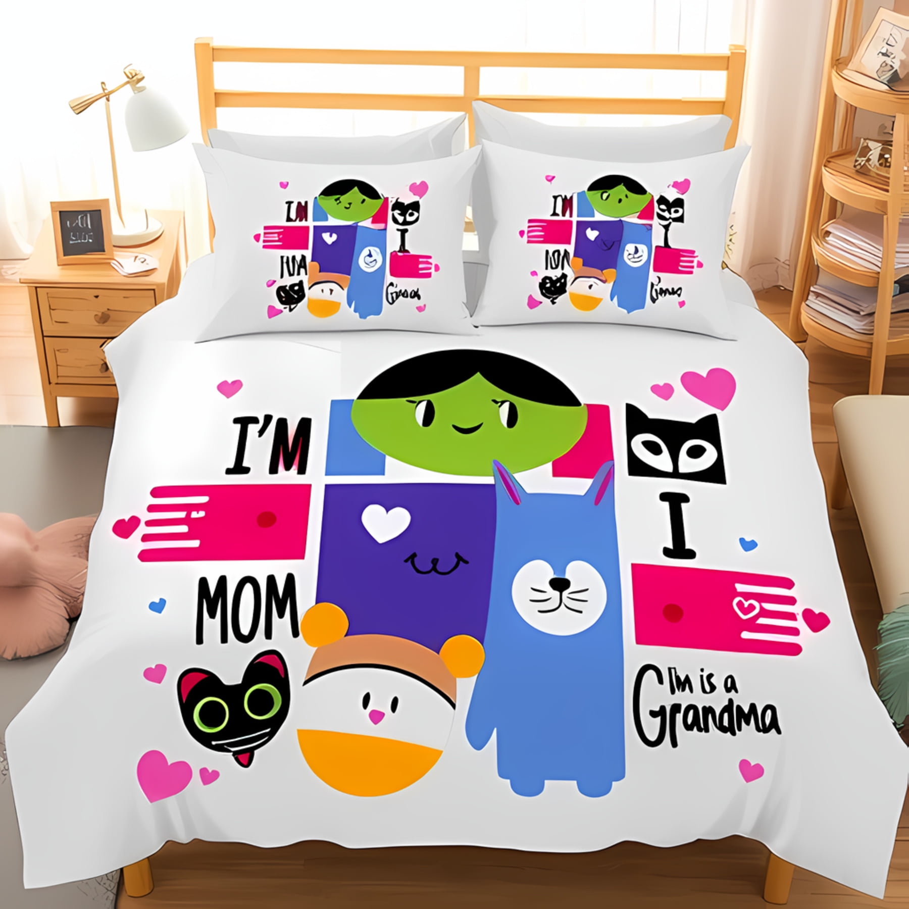 Colorful Cartoon Duvet Cover Set - 3-Piece Bedding with Playful Green ...