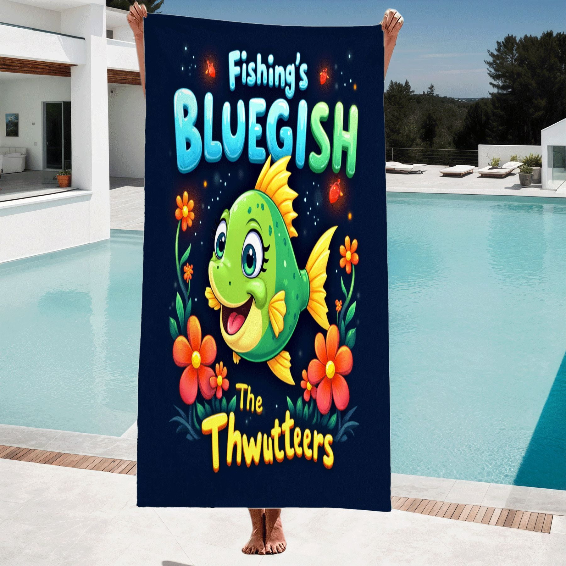 Colorful Cartoon Fish Beach Towel - Cheerful Green Fish with Yellow ...