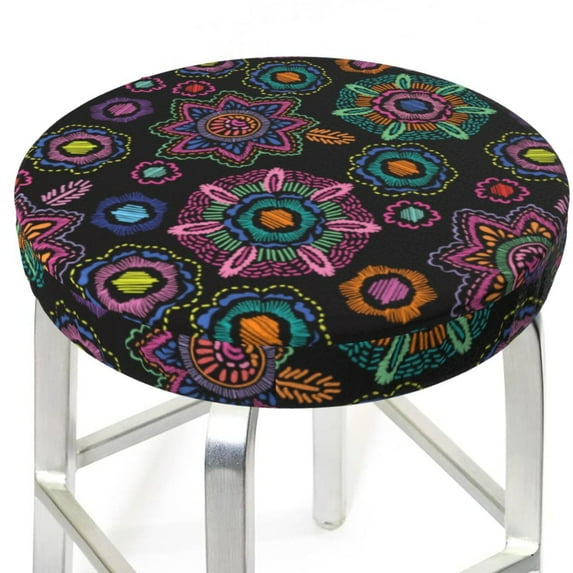 Colorful Cartoon Flowers Bar Stool Covers - Stretch Round Seat Covers ...