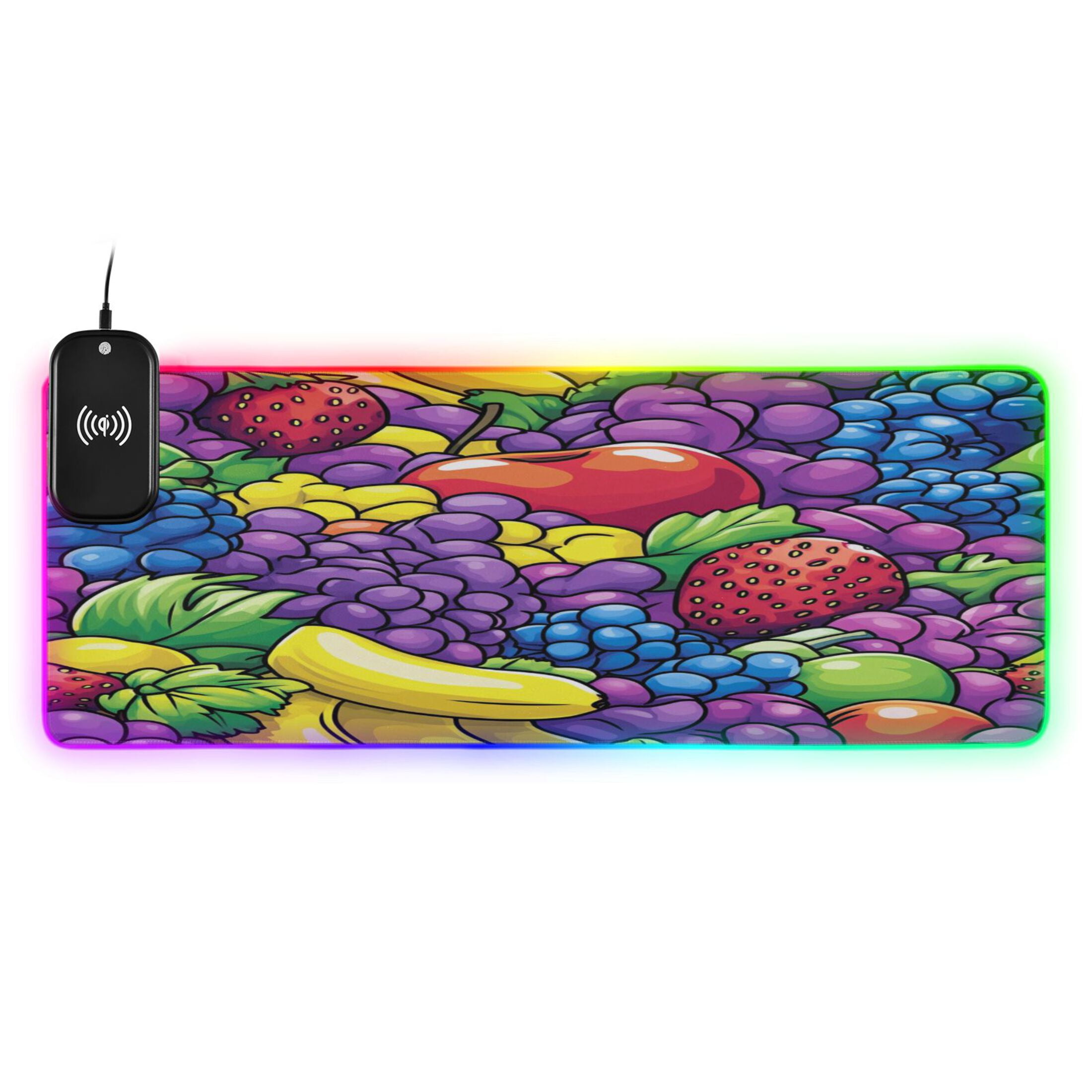 Colorful Cartoon Fruits Illustration Large RGB Gaming Mouse Pad with ...